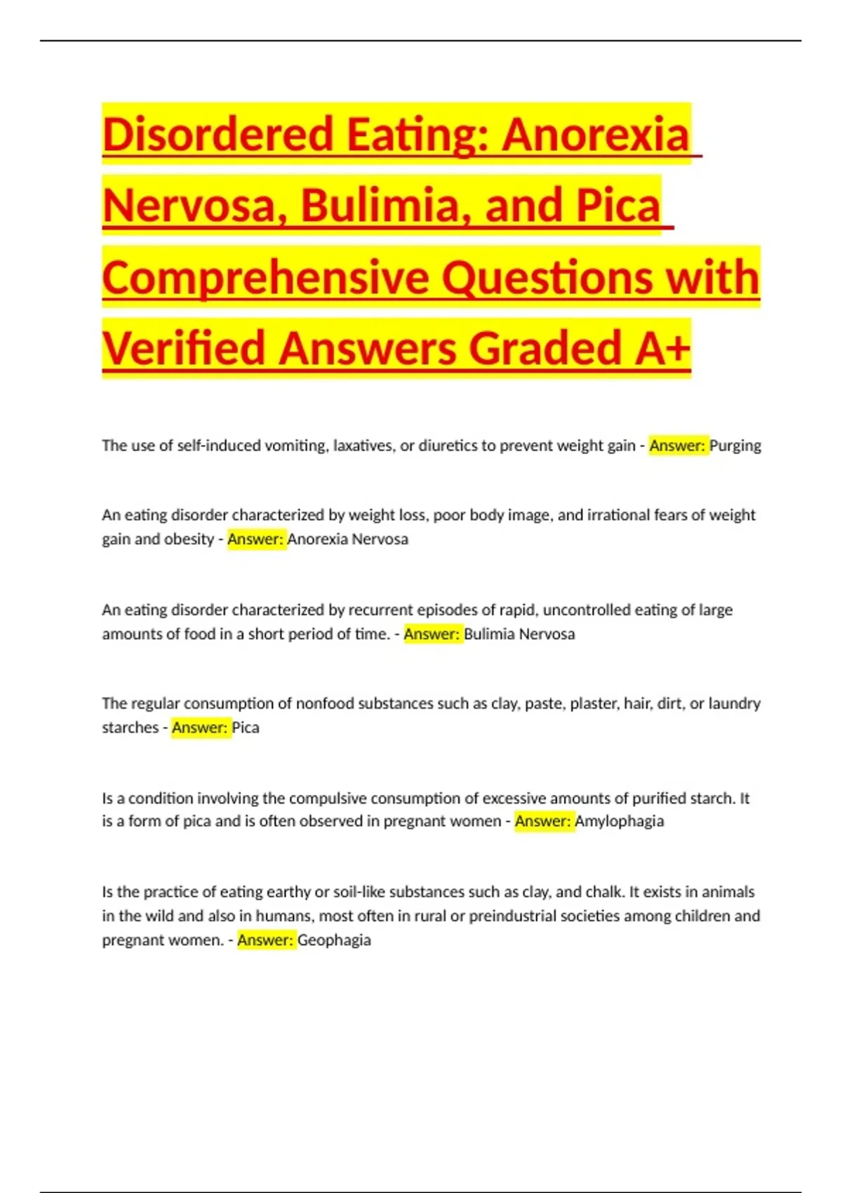 Disordered Eating Anorexia Nervosa, Bulimia, and Pica Comprehensive ...