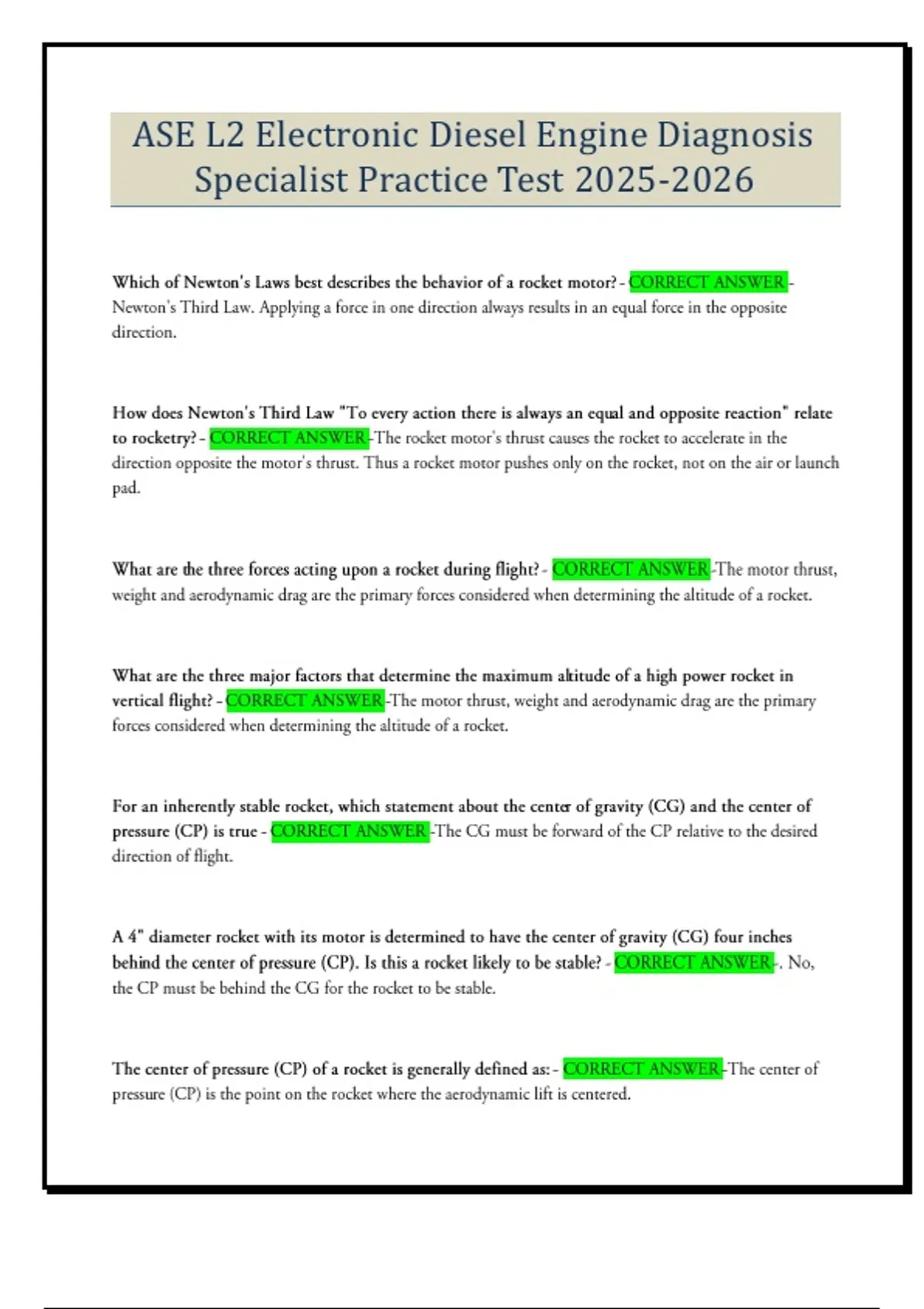 ASE L2 Electronic Diesel Engine Diagnosis Specialist Practice Test ...