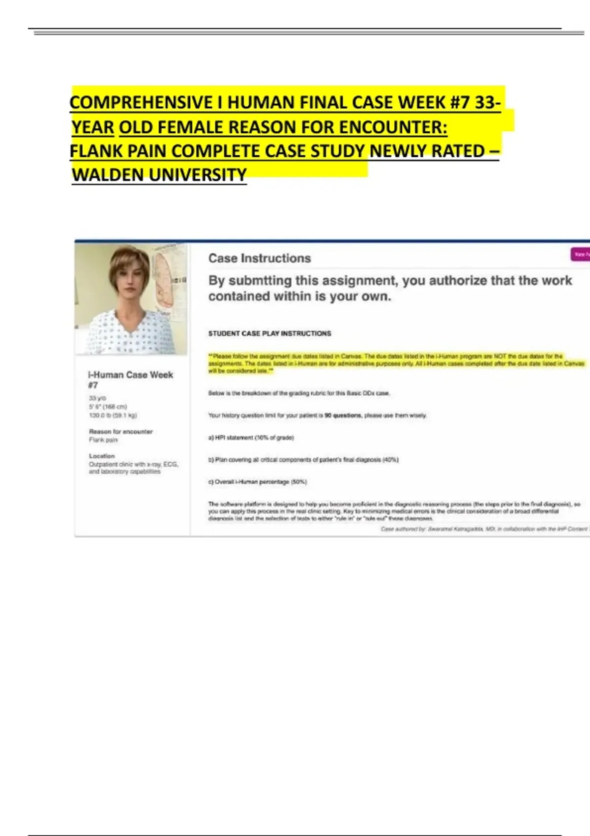 33-Year-Old Female Flank Pain Case Study – i-Human Clinical Diagnosis ...
