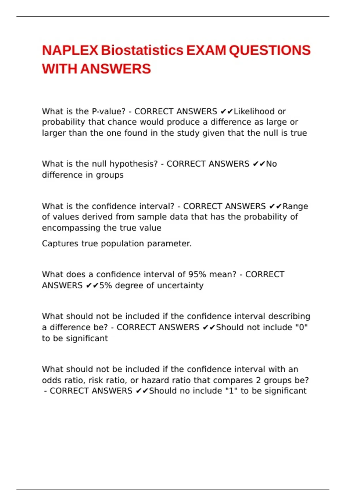 NAPLEX Biostatistics EXAM QUESTIONS WITH ANSWERS - NAPLEX Biostatistics ...