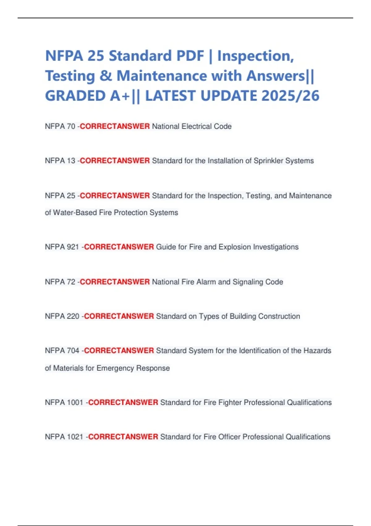 NFPA 25 Standard PDF | Inspection, Testing & Maintenance with Answers ...