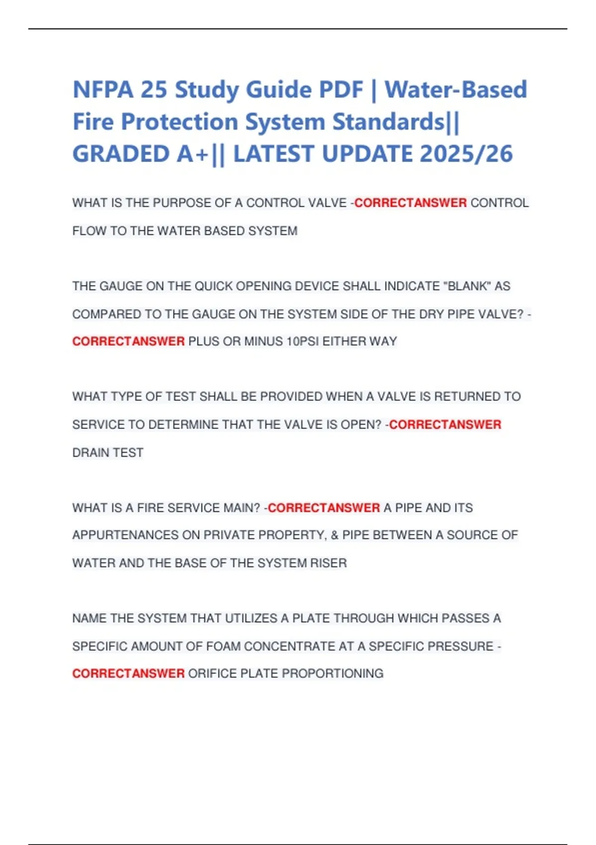 NFPA 25 Study Guide PDF | Water-Based Fire Protection System Standards ...