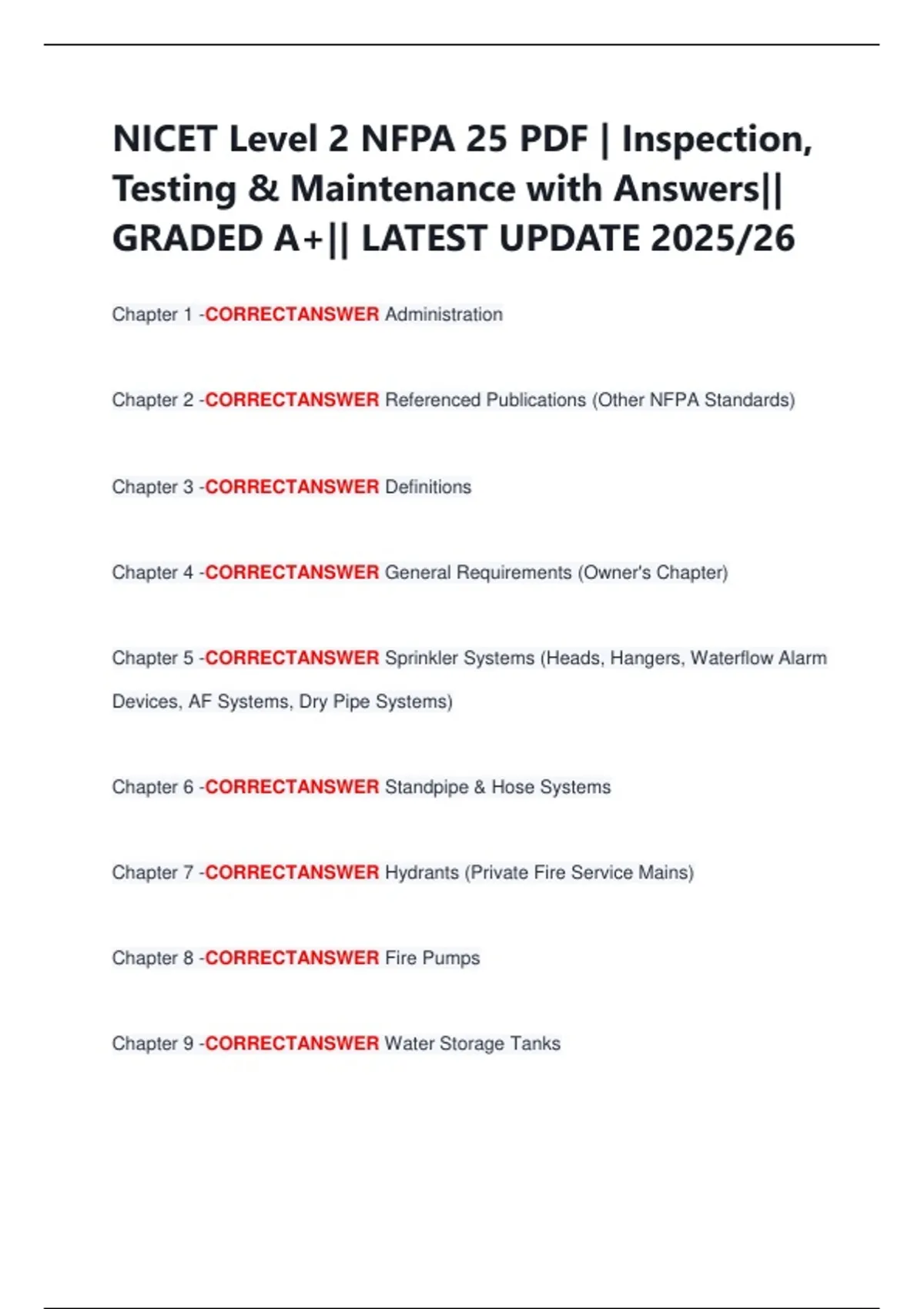 NICET Level 2 NFPA 25 PDF | Inspection, Testing & Maintenance with ...