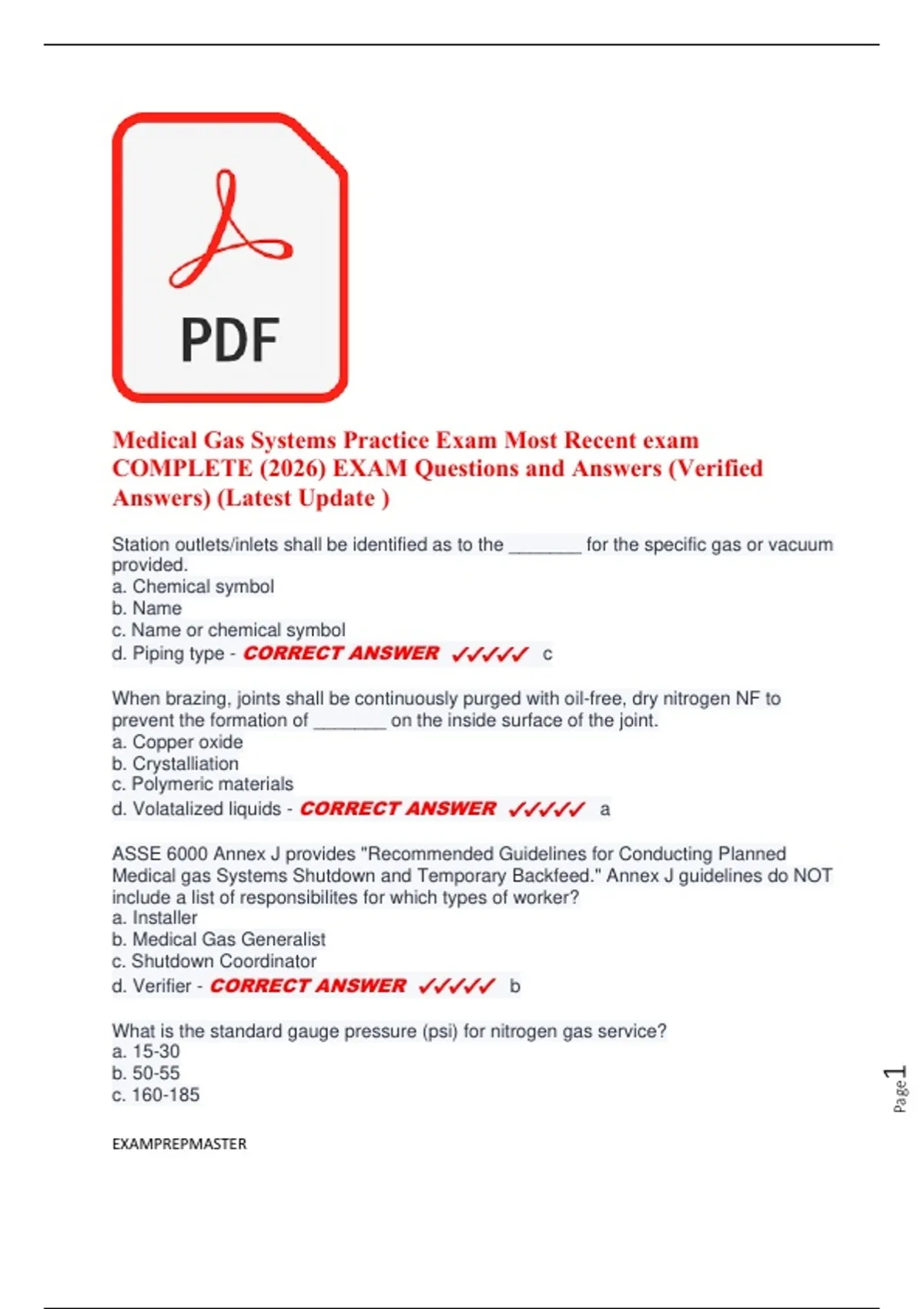 Exam (elaborations) Medical Gas Systems Practice Exam 2026 – 220 ...