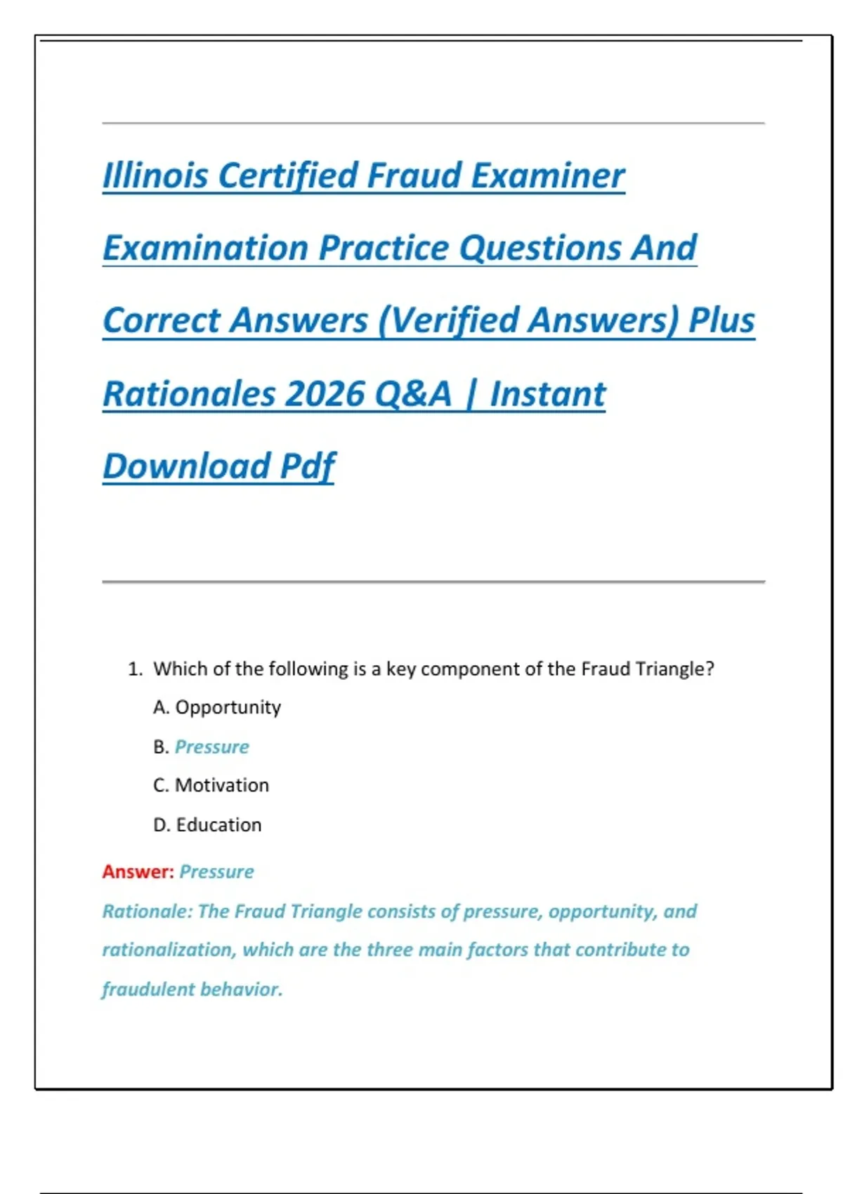 Illinois Certified Fraud Examiner Examination Practice Questions And ...