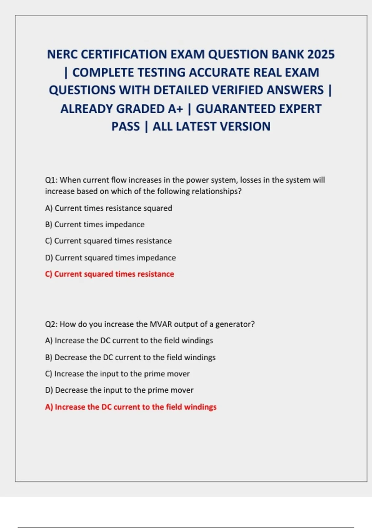 NERC CERTIFICATION EXAM QUESTION BANK 2025 | COMPLETE TESTING ACCURATE ...