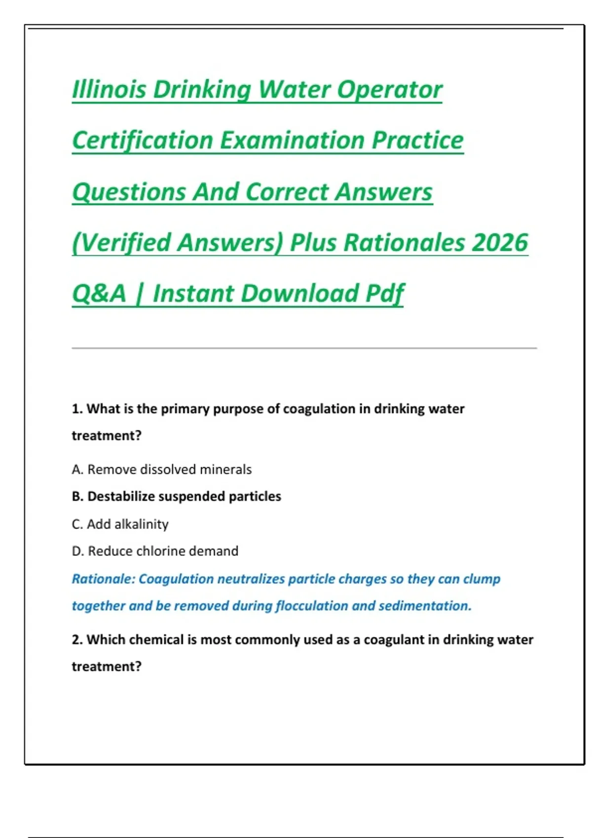 Illinois Drinking Water Operator Certification Examination Practice ...