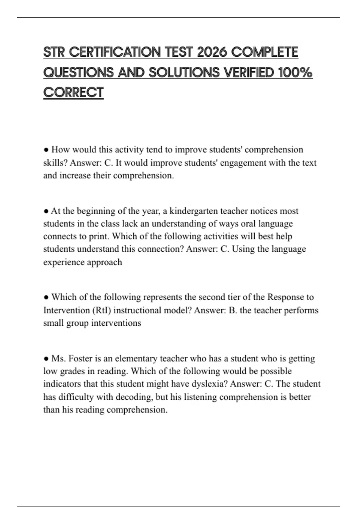 STR CERTIFICATION TEST 2026 COMPLETE QUESTIONS AND SOLUTIONS VERIFIED ...