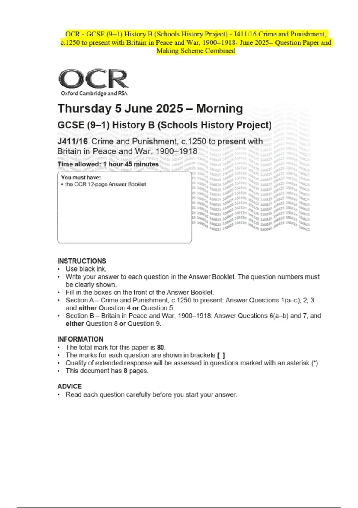 OCR - GCSE (9–1) History B (Schools History Project) - J411/16 Crime ...