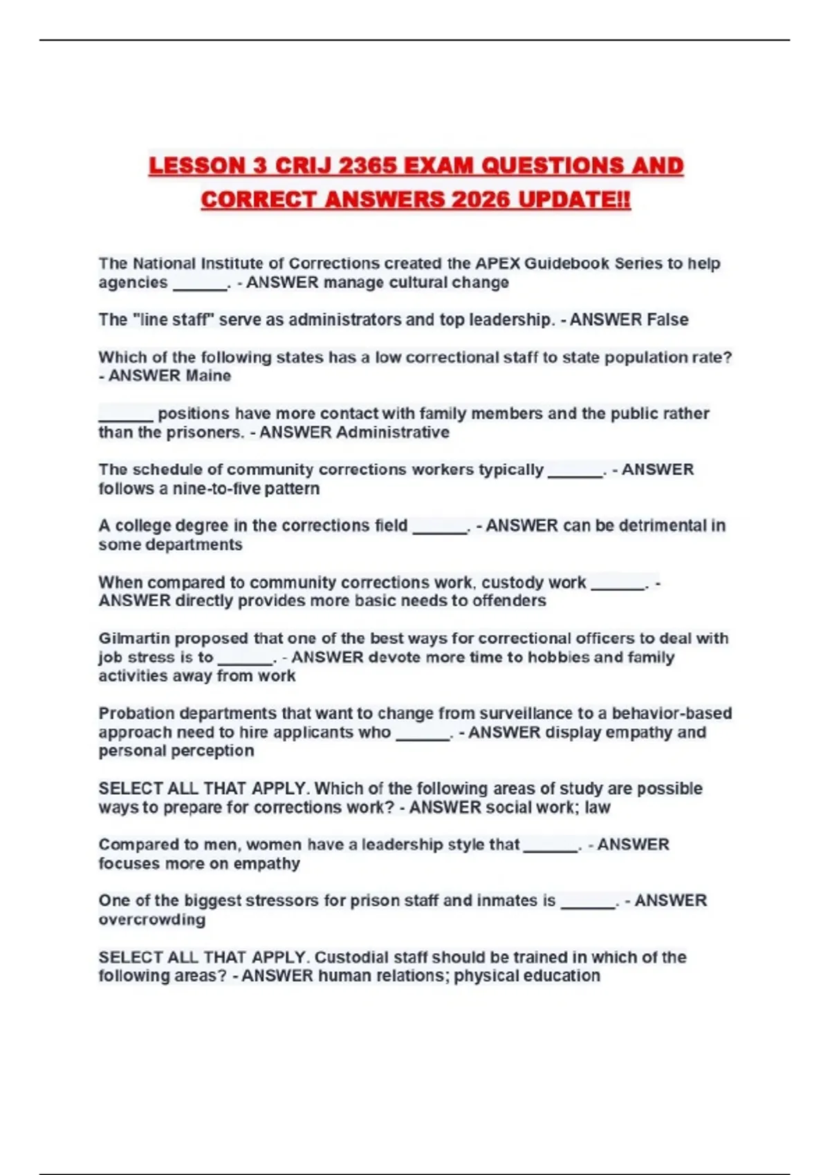 LESSON 3 CRIJ 2365 EXAM QUESTIONS AND CORRECT ANSWERS 2026 UPDATE ...