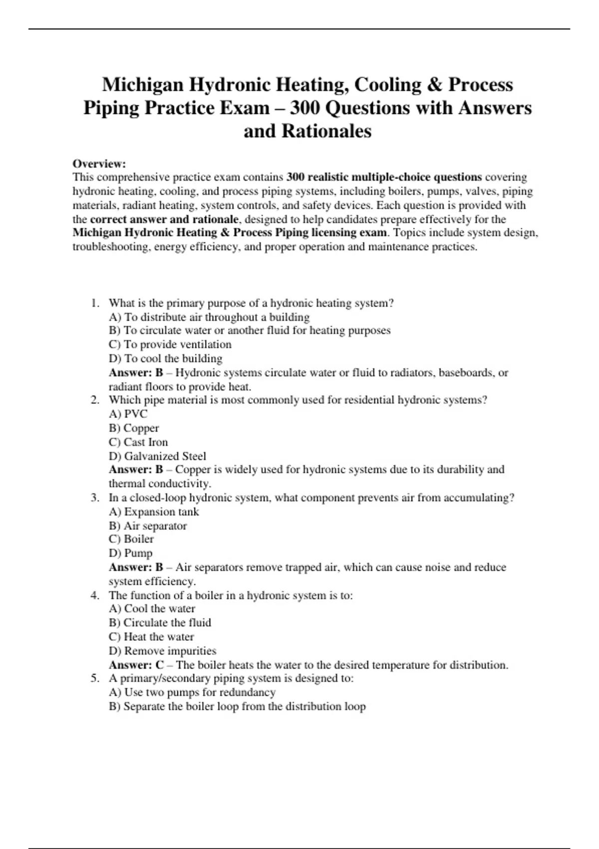 Michigan Hydronic Heating, Cooling & Process Piping Practice Exam – 300 ...