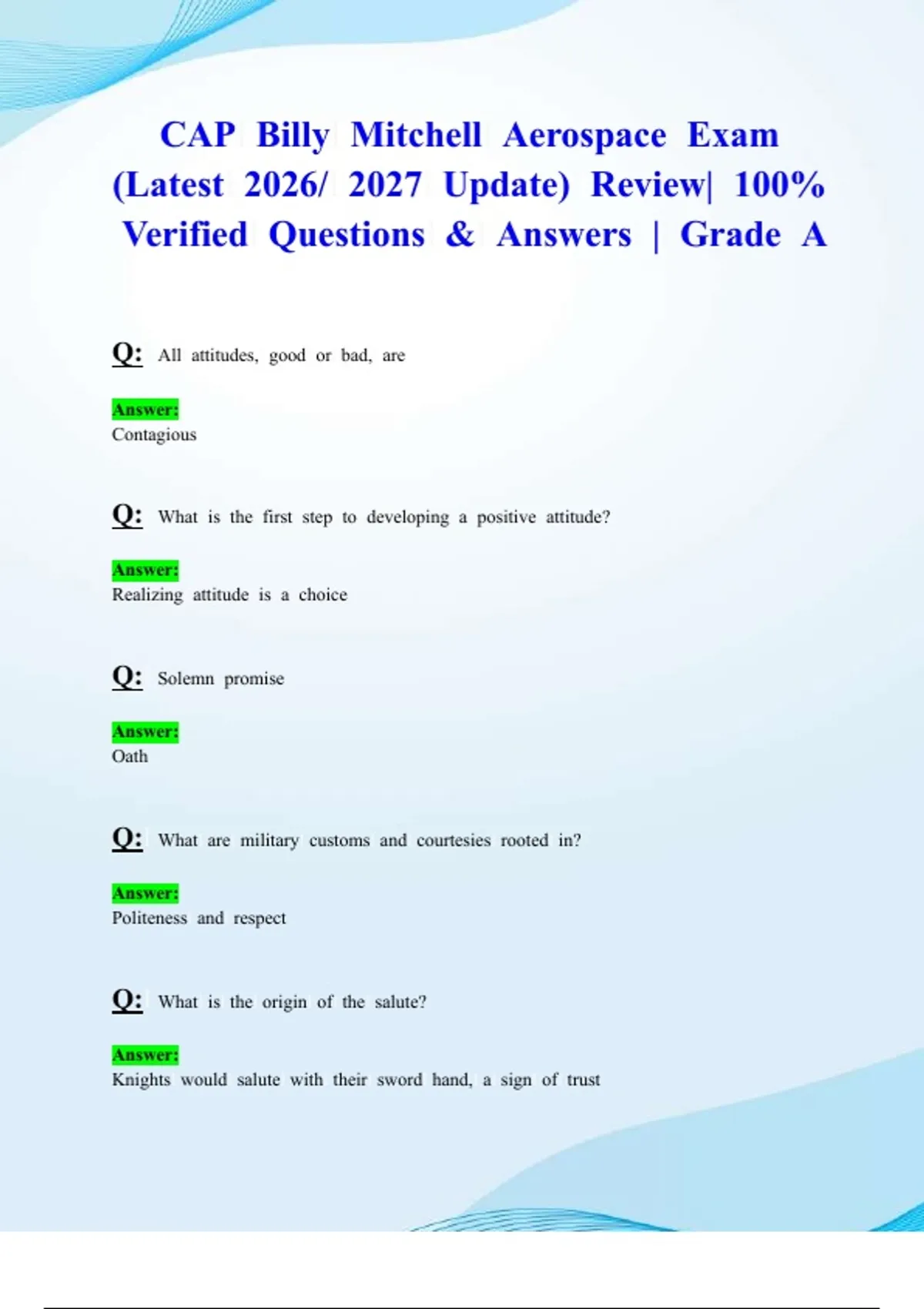 CAP Billy Mitchell Aerospace Exam (Latest 2026/ 2027 Update) Review ...