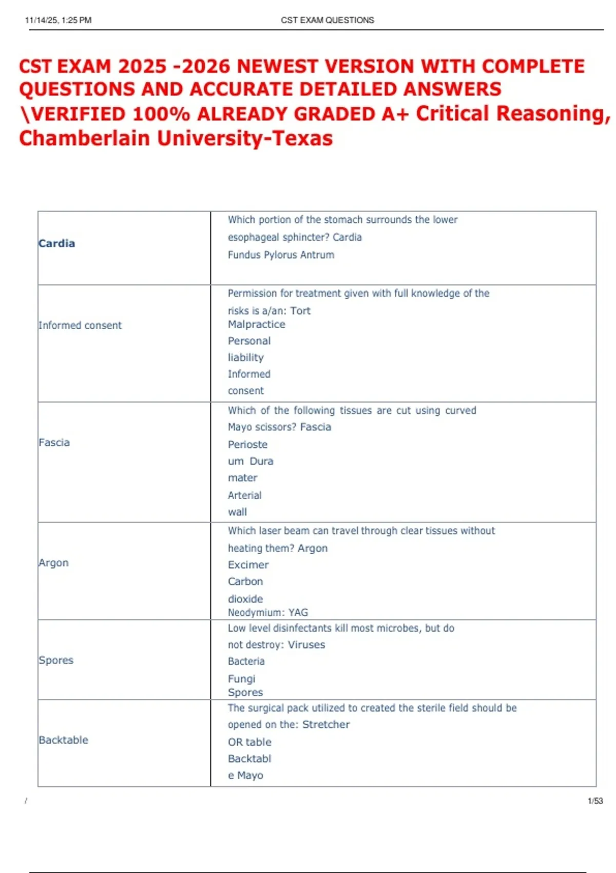 CST EXAM NEWEST VERSION WITH COMPLETE QUESTIONS AND ACCURATE DETAILED ...