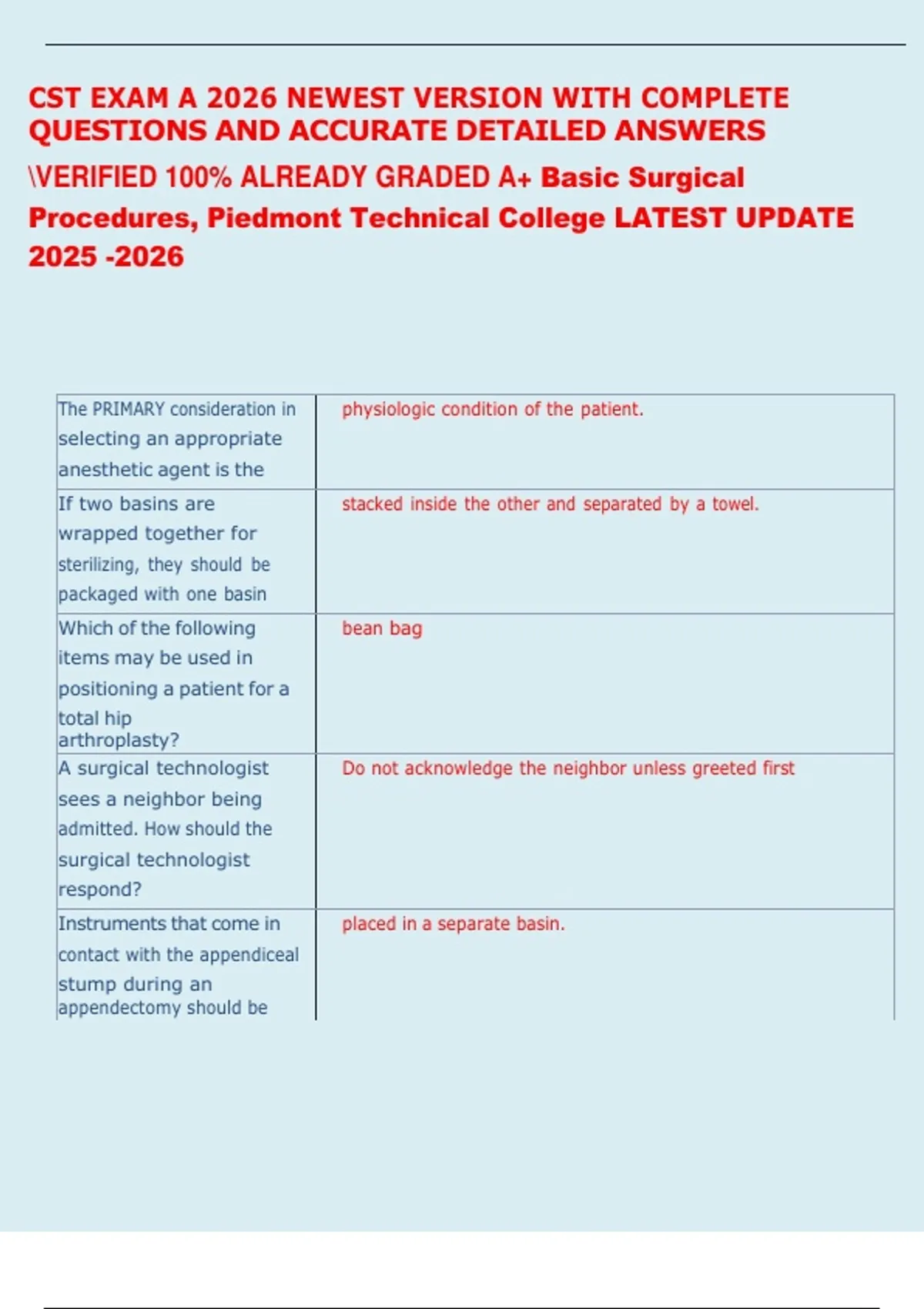 CST EXAM A 2026 NEWEST VERSION WITH COMPLETE QUESTIONS AND ACCURATE ...