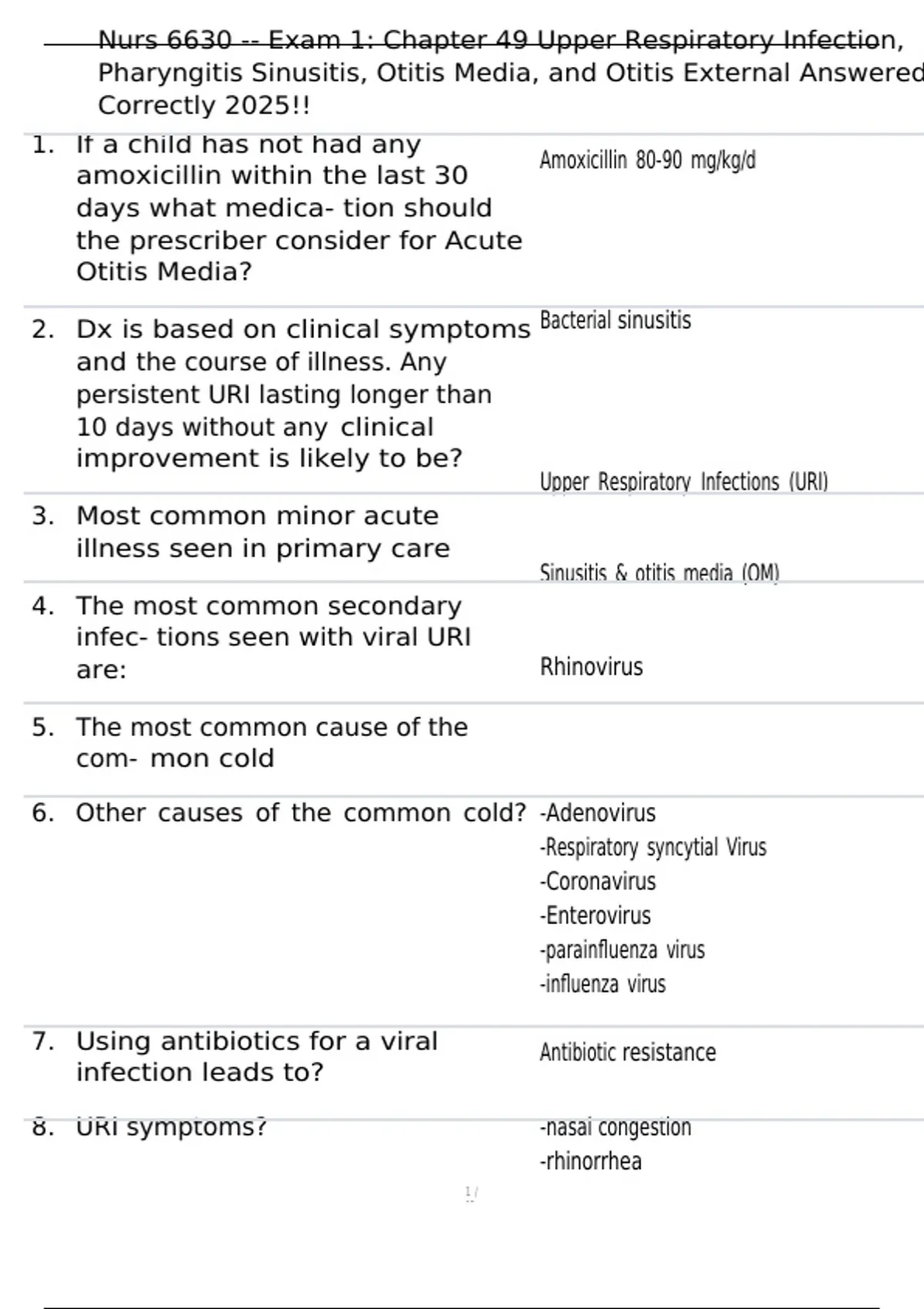 Nurs 6630 -- Exam 1: Chapter 49 Upper Respiratory Infection ...
