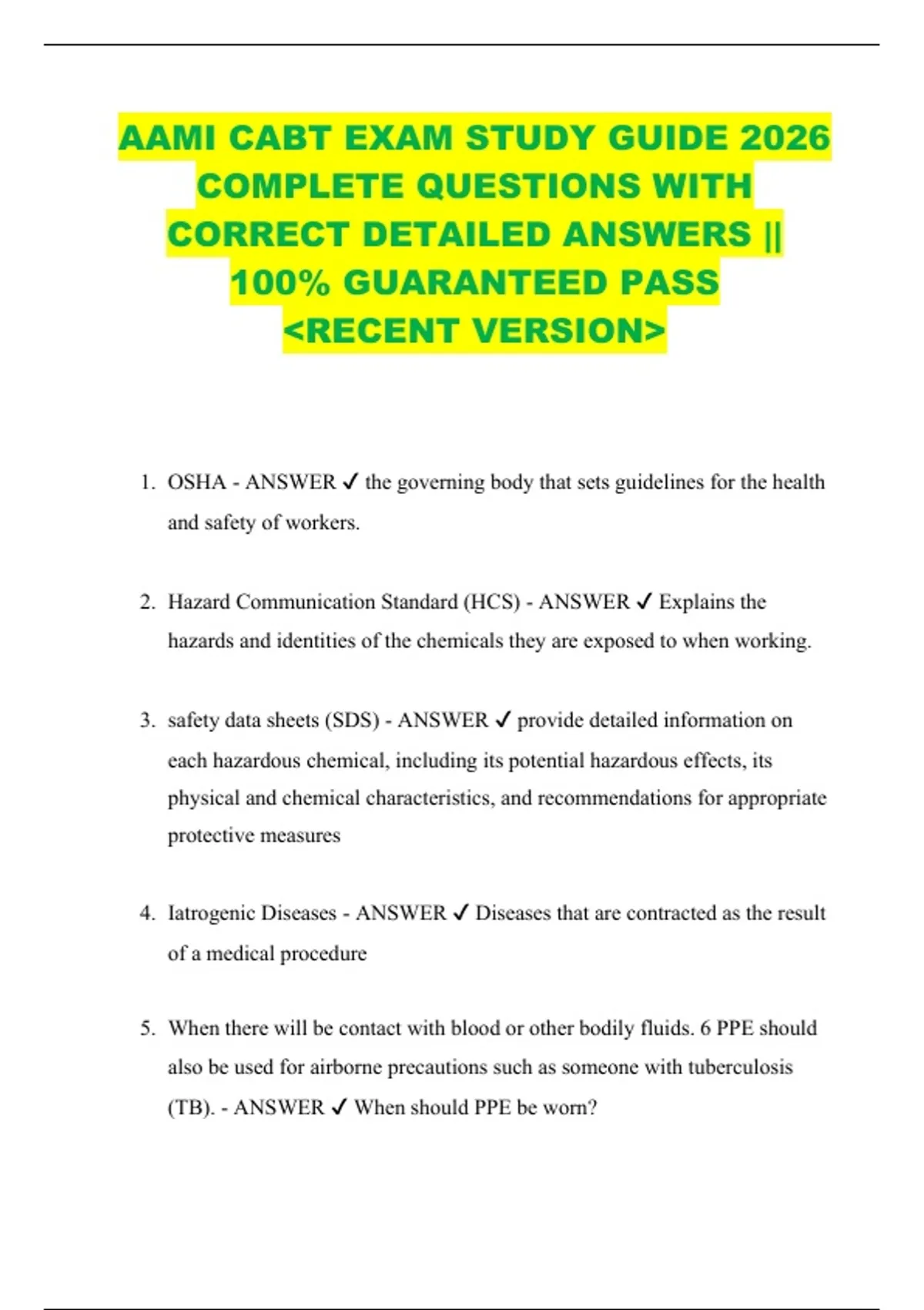 AAMI CABT EXAM STUDY GUIDE 2026 COMPLETE QUESTIONS WITH CORRECT ...