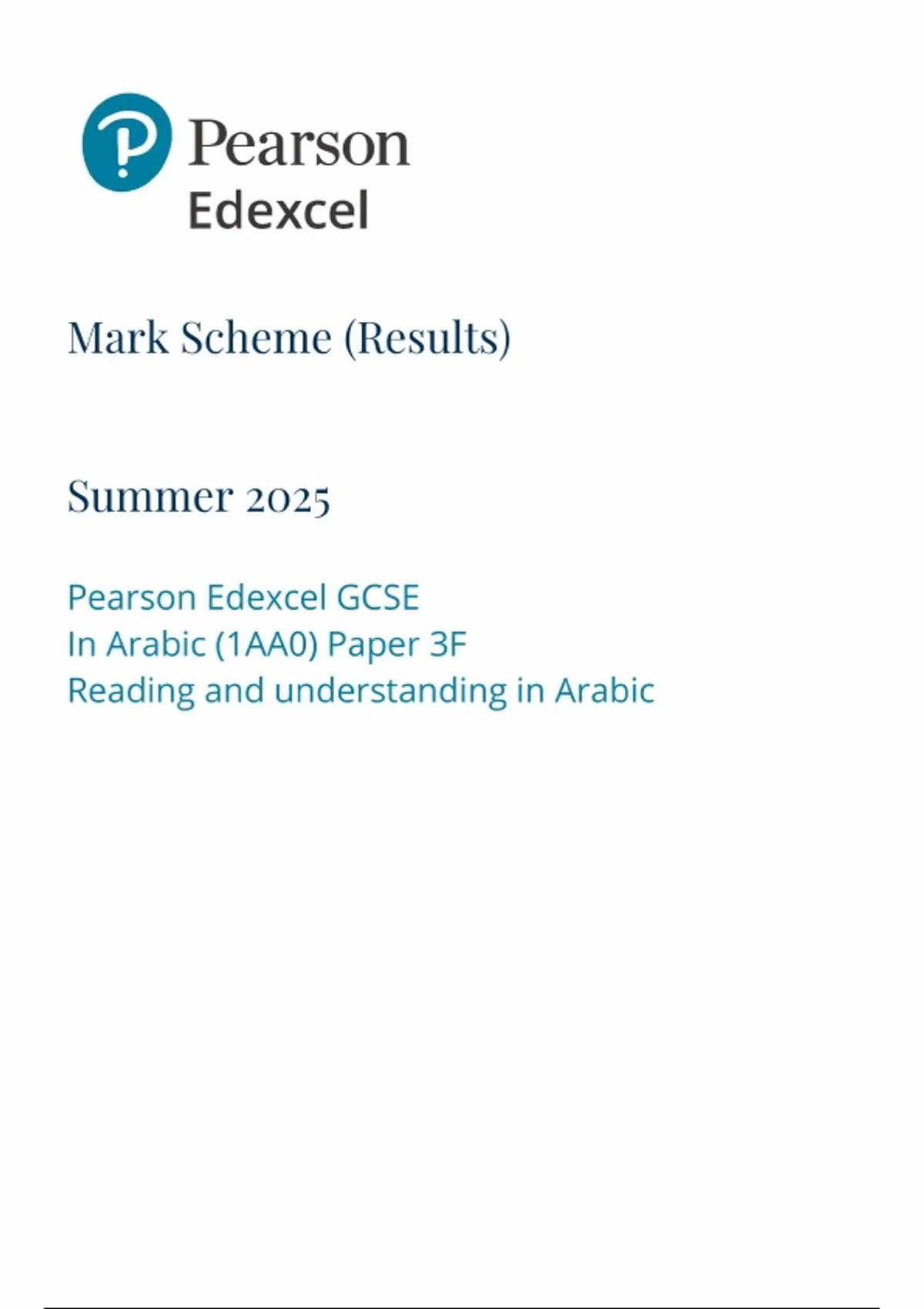 PEARSON EDEXCEL LEVEL 1/LEVEL 2 GCSE(9-1) ARABIC PAPER 3 MARK SCHEME ...