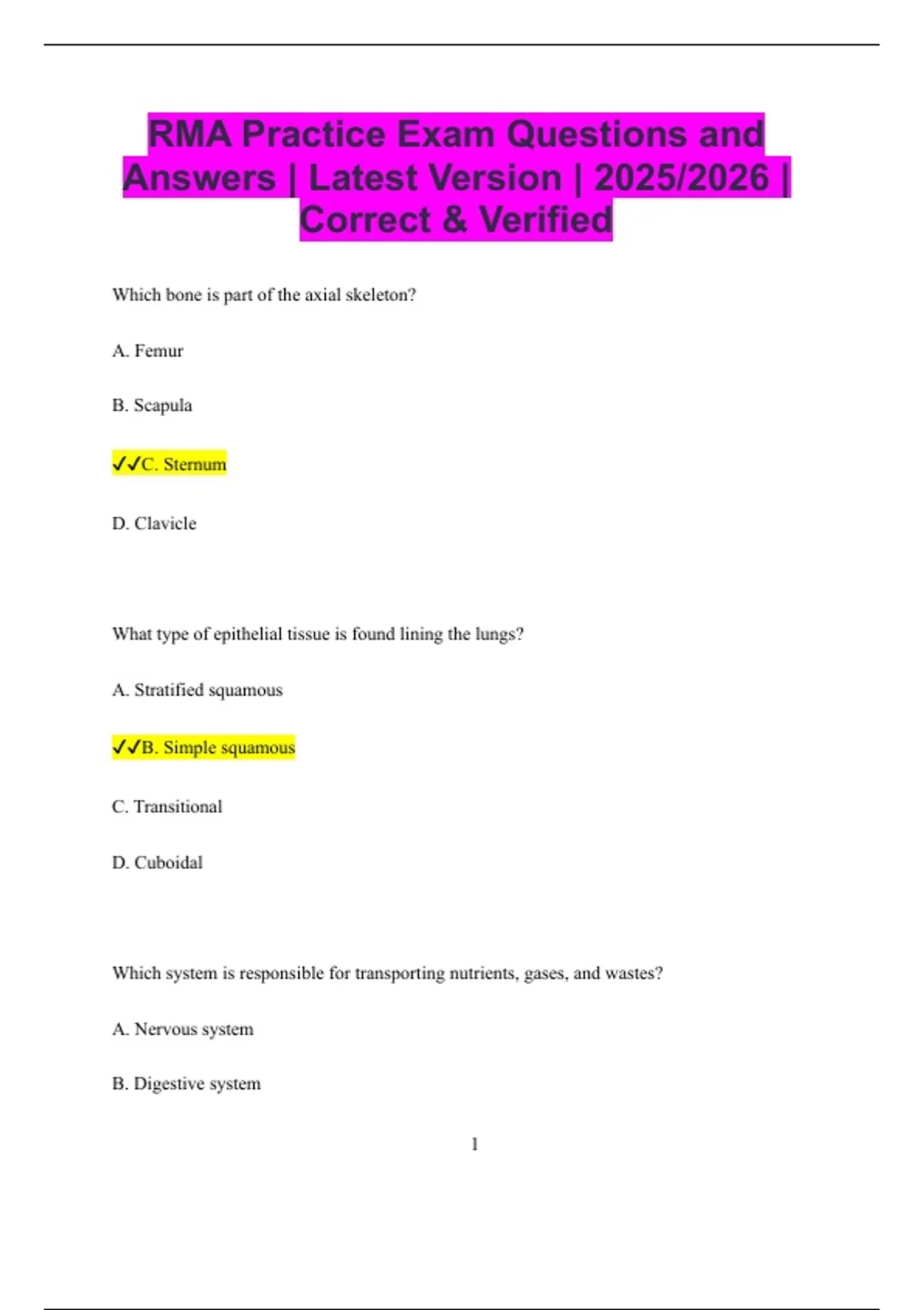 RMA Practice Exam Questions and Answers | Latest Version | 2025/2026 ...