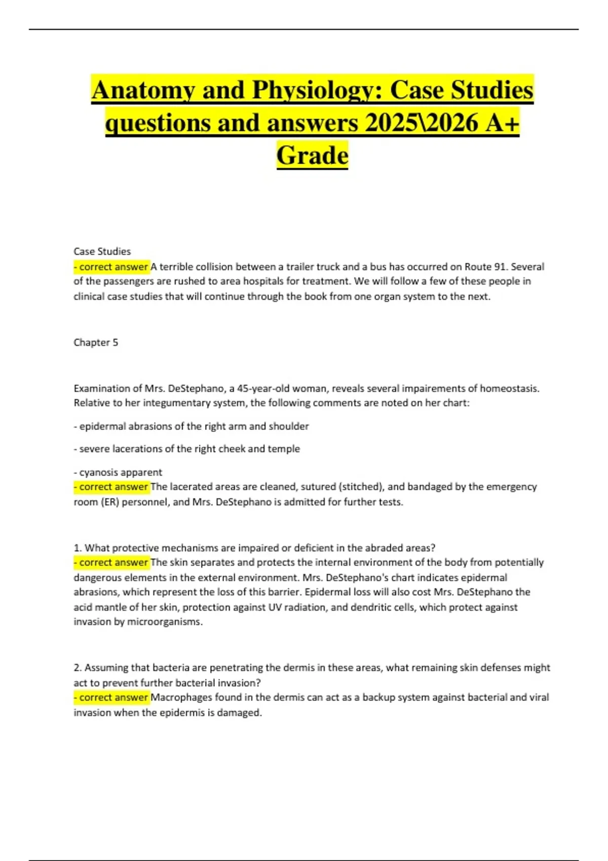 Anatomy and Physiology Case Studies – Verified Questions and Answers ...