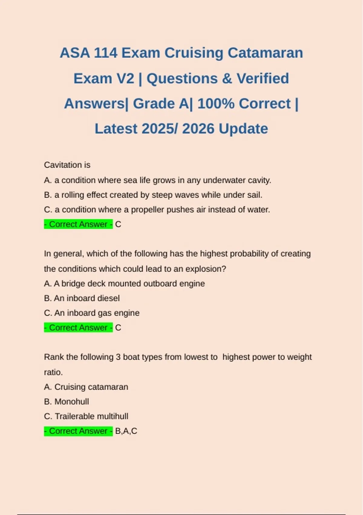 ASA 114 Exam Cruising Catamaran Exam V2 | Questions & Verified Answers ...