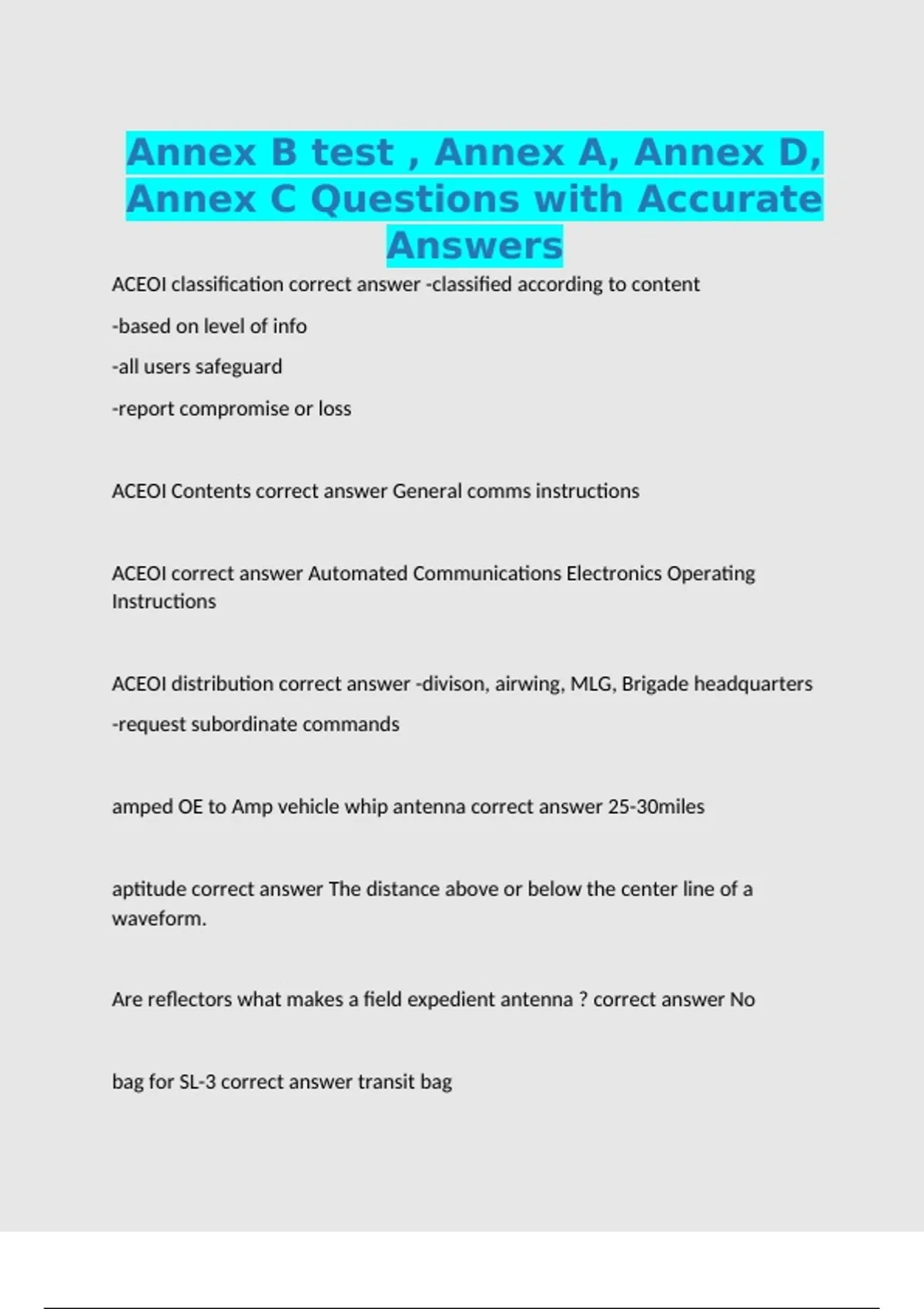 Annex B test , Annex A, Annex D, Annex C Questions with Accurate ...