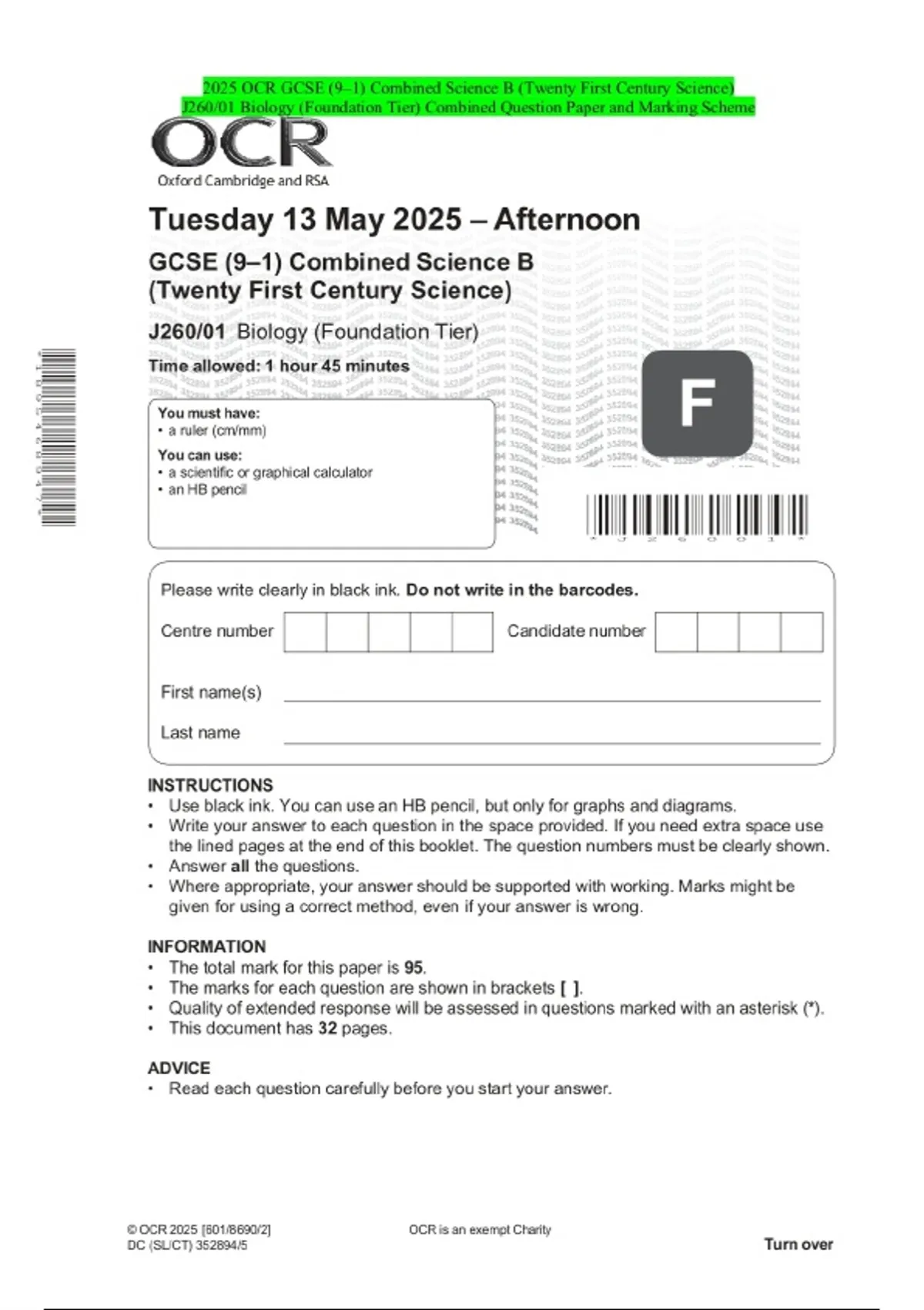 2025 OCR GCSE (9–1) Combined Science B (Twenty First Century Science ...