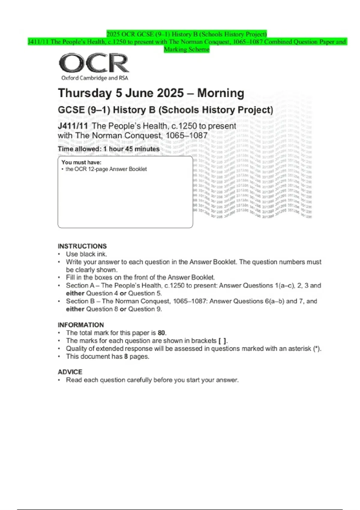 PACKAGE DEAL-::2025 OCR GCSE (9–1) History B (Schools History Project ...