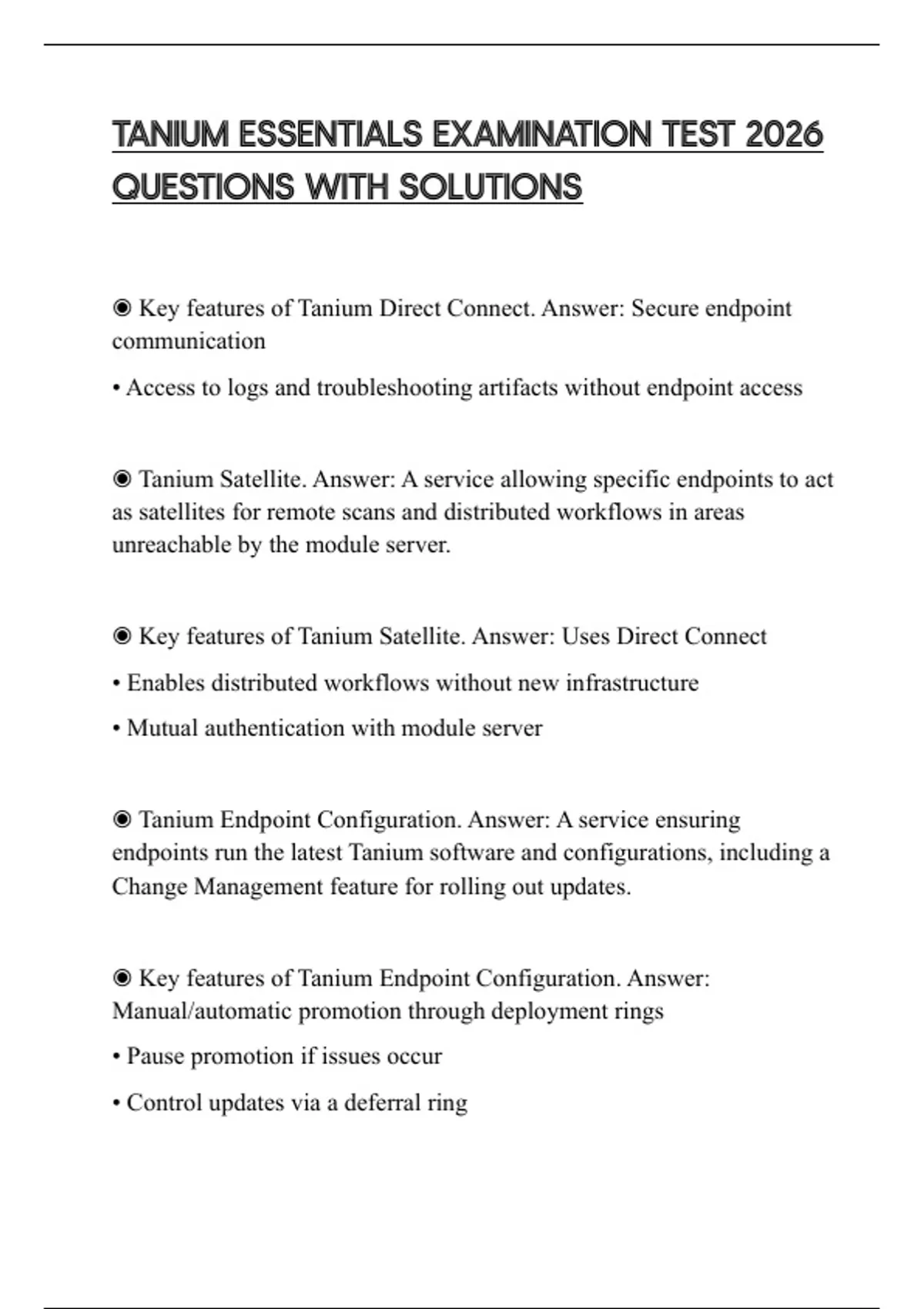 TANIUM ESSENTIALS EXAMINATION TEST 2026 QUESTIONS WITH SOLUTIONS ...