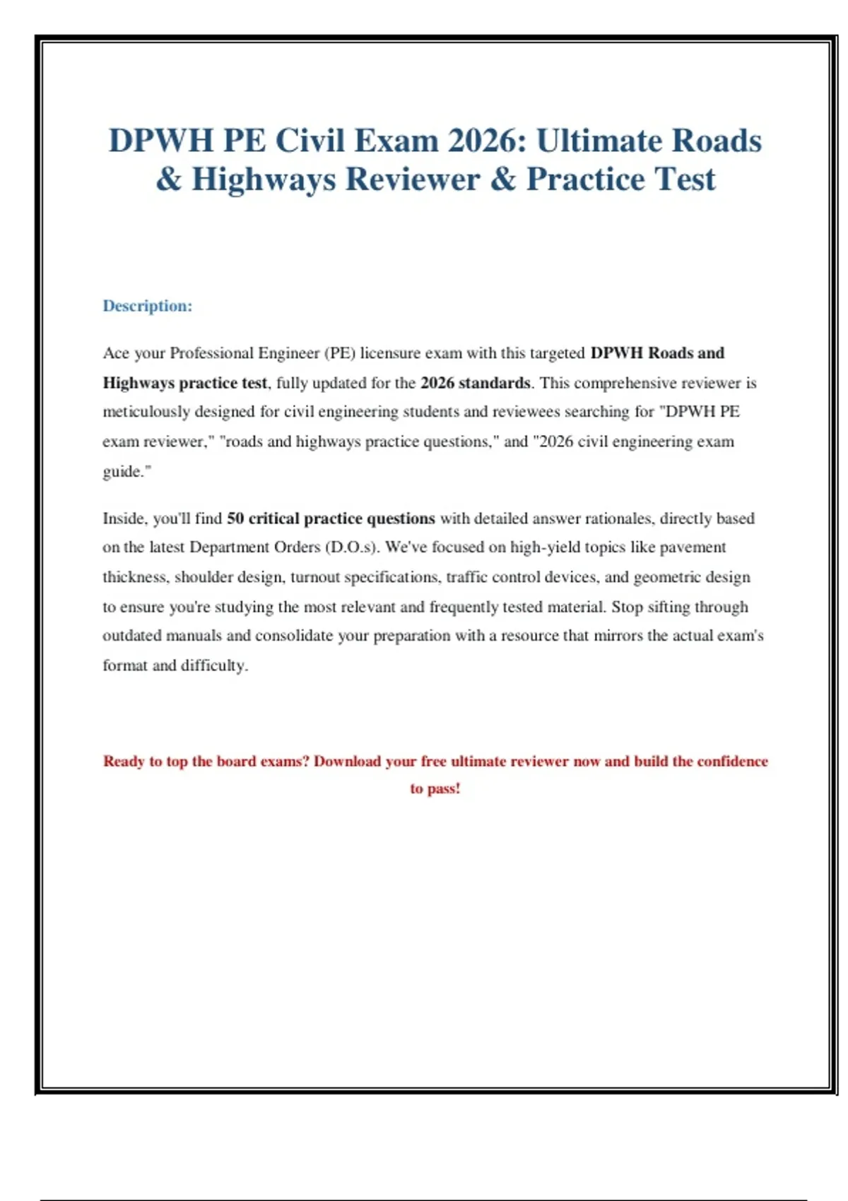 DPWH PE Civil Exam 2026: Roads & Highways Practice Test - DPWH PE Civil ...