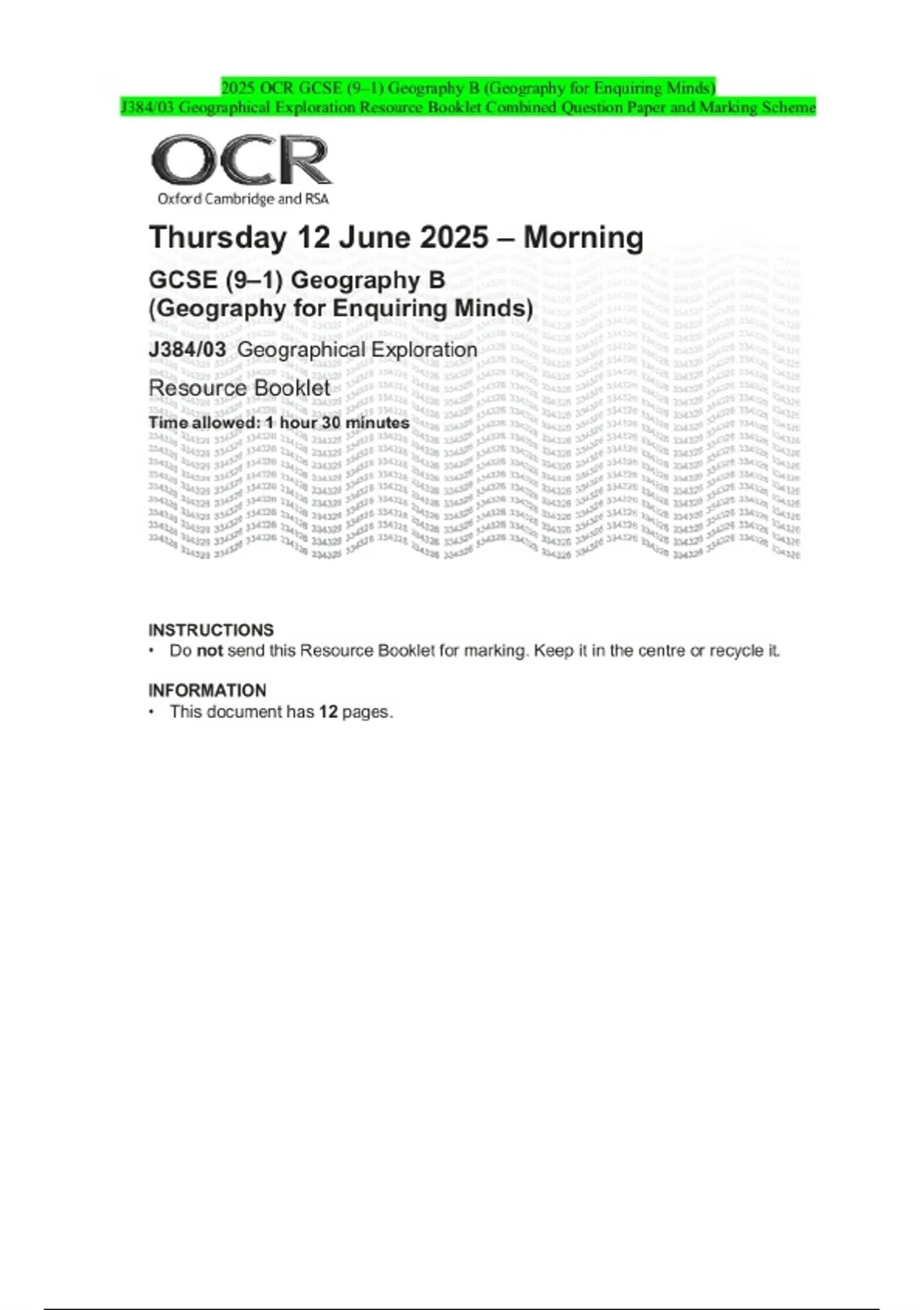2025 OCR GCSE (9–1) Geography B (Geography for Enquiring Minds) J384/03 ...