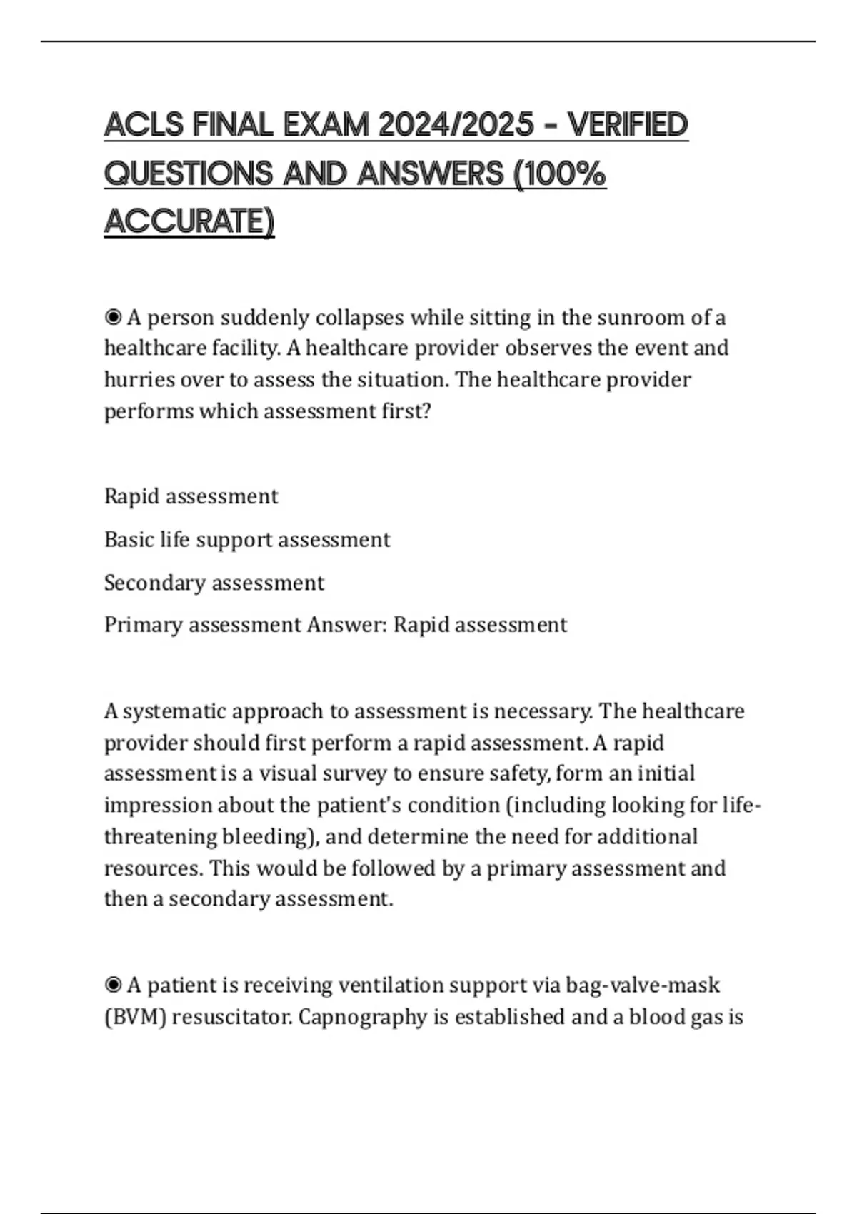 ACLS FINAL EXAM 2024/2025 – VERIFIED QUESTIONS AND ANSWERS (100% ...