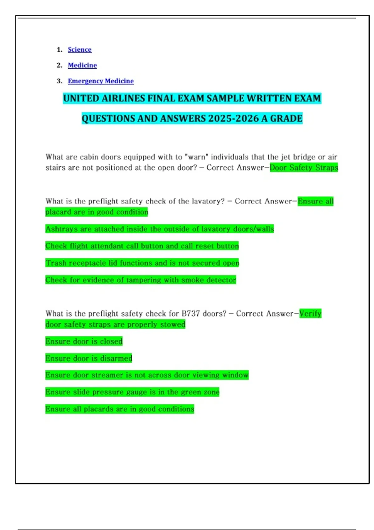 UNITED AIRLINES FINAL EXAM SAMPLE WRITTEN EXAM QUESTIONS AND ANSWERS A ...