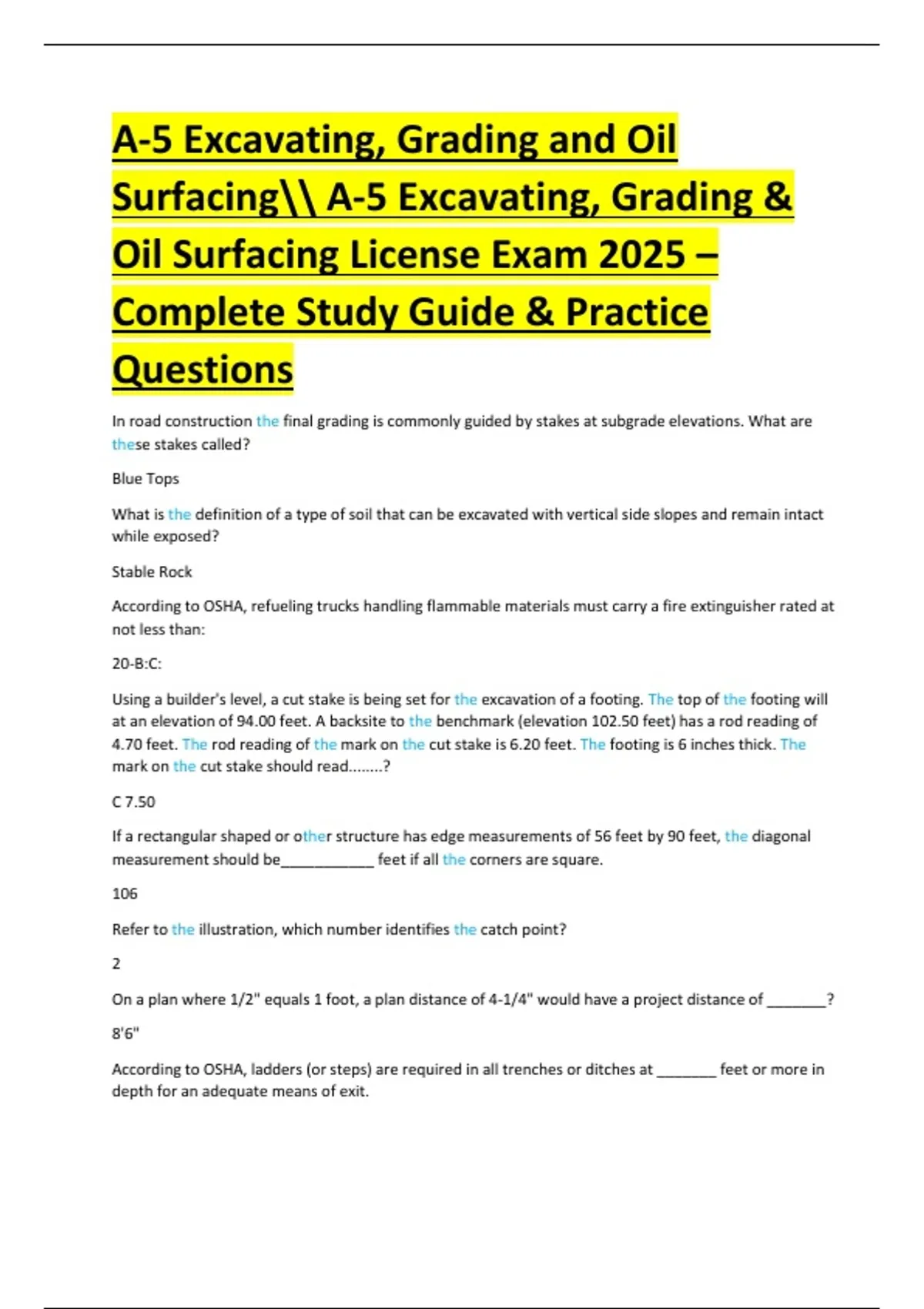 A-5 Excavating, Grading & Oil Surfacing License Exam 2025 – Complete ...
