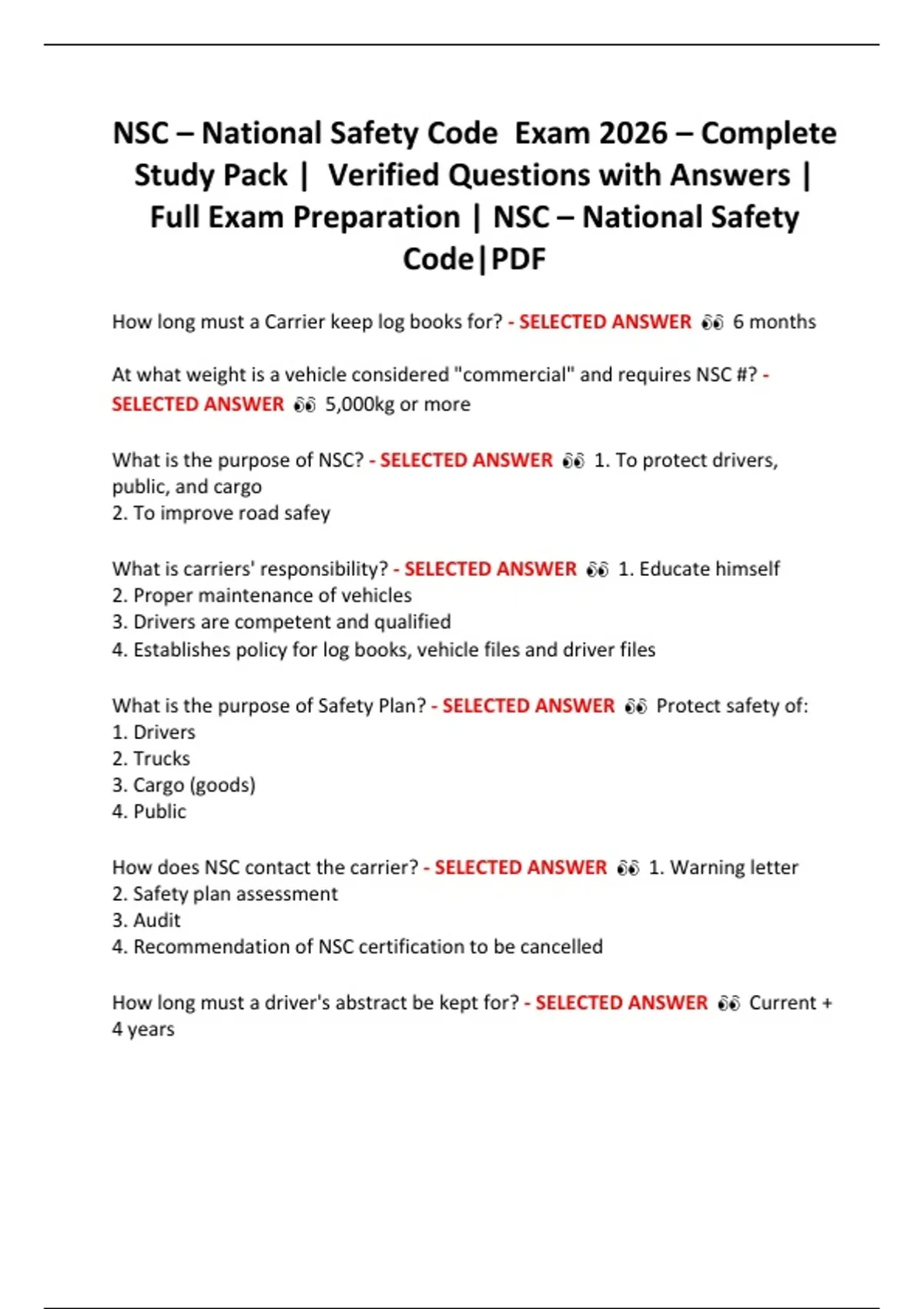 NSC – National Safety Code Exam 2026 – Complete Study Pack | Verified ...