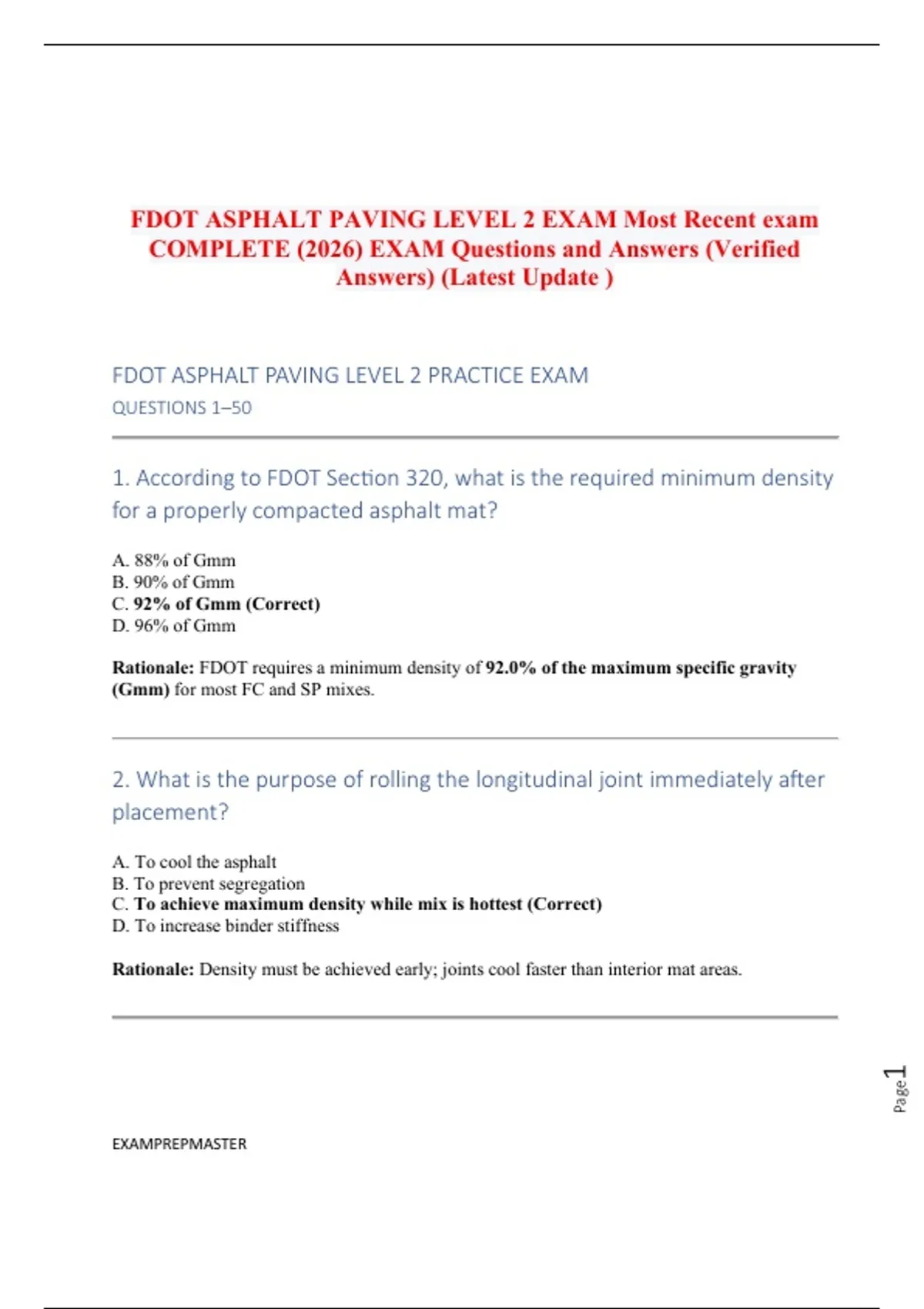 FDOT Asphalt Paving Level 2 Exam 2026 | Complete Study Guide, Practice ...