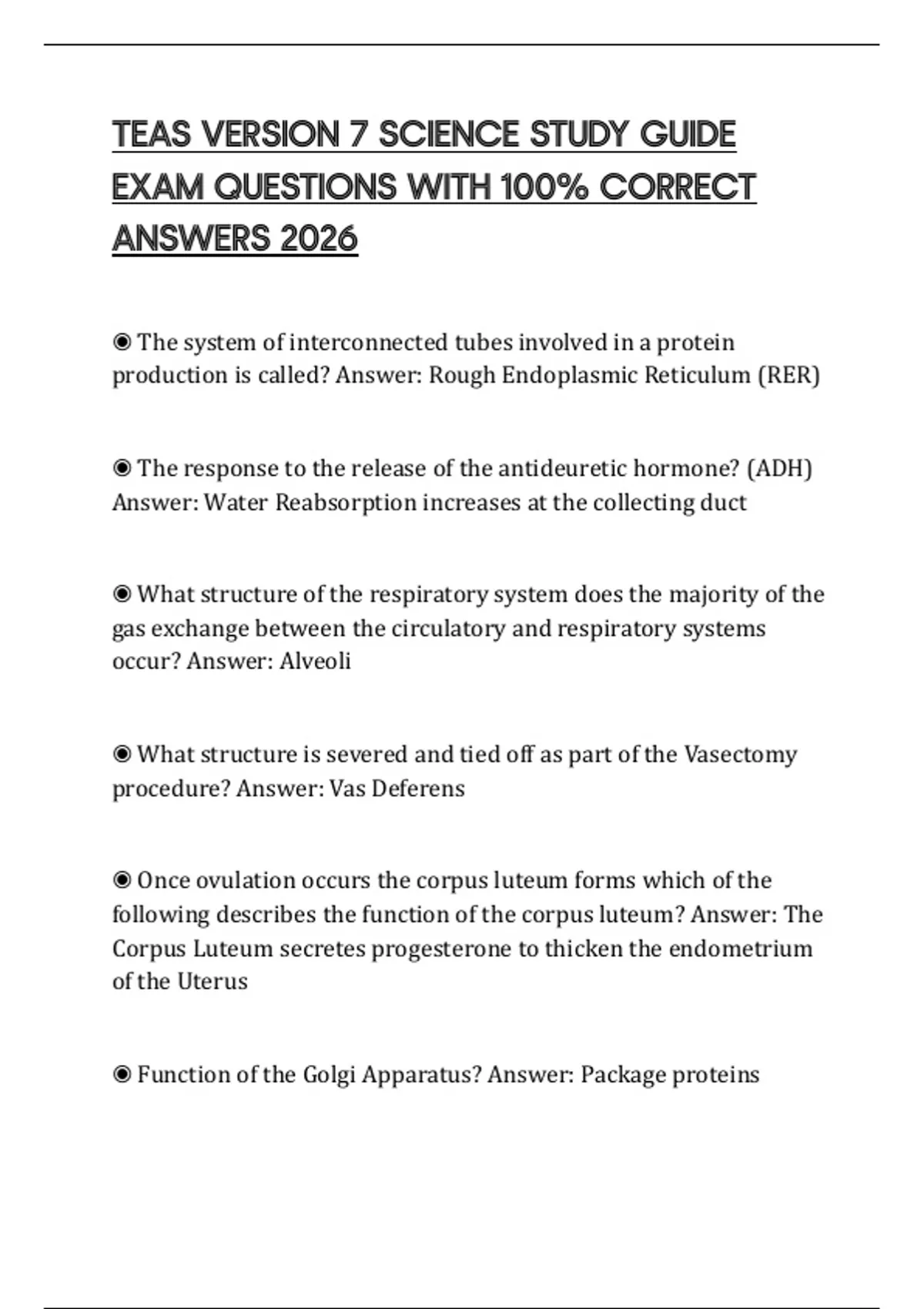 TEAS VERSION 7 SCIENCE STUDY GUIDE EXAM QUESTIONS WITH 100% CORRECT ...