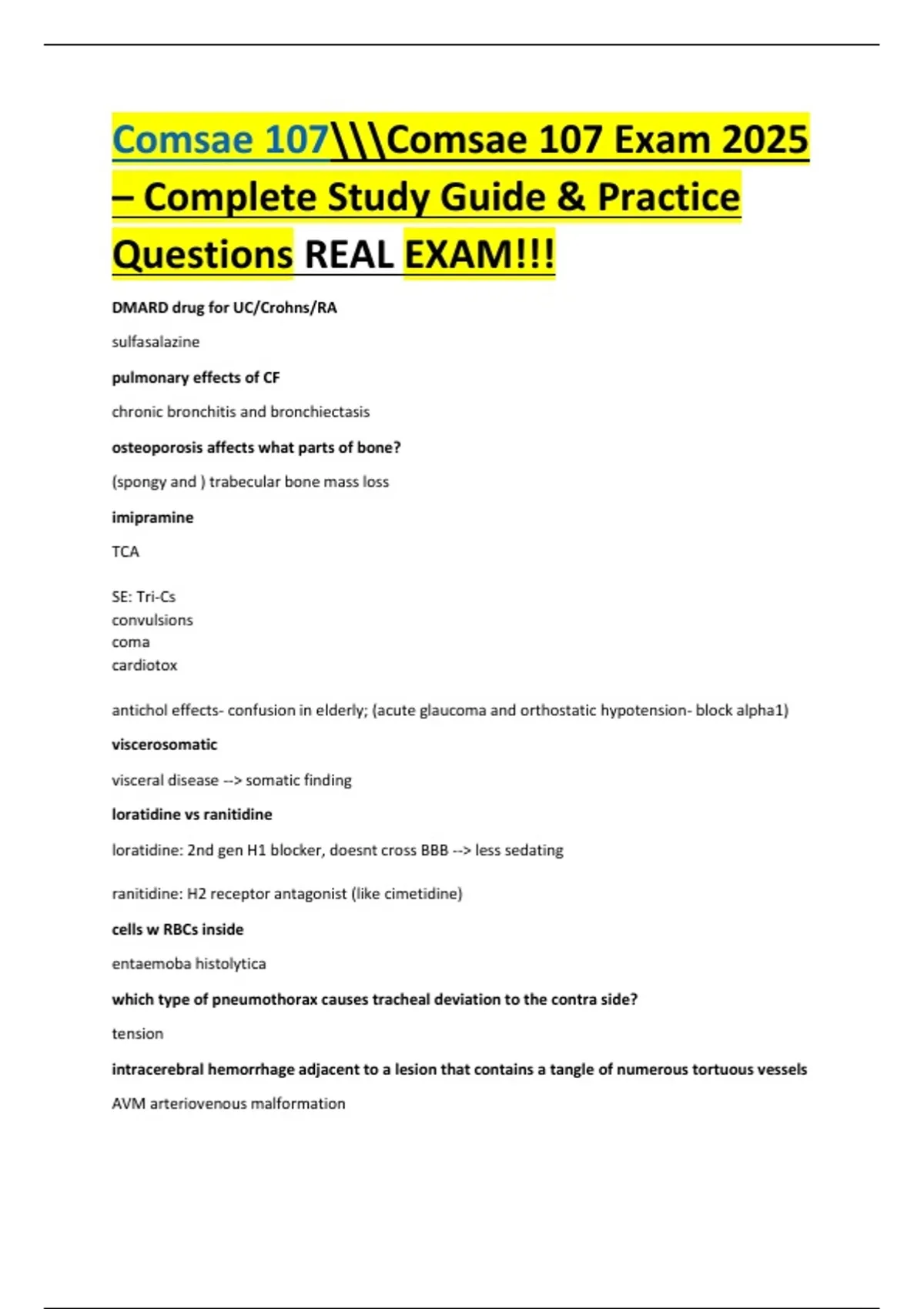 Comsae 107 Exam 2025 – Complete Study Guide & Real Practice Questions ...