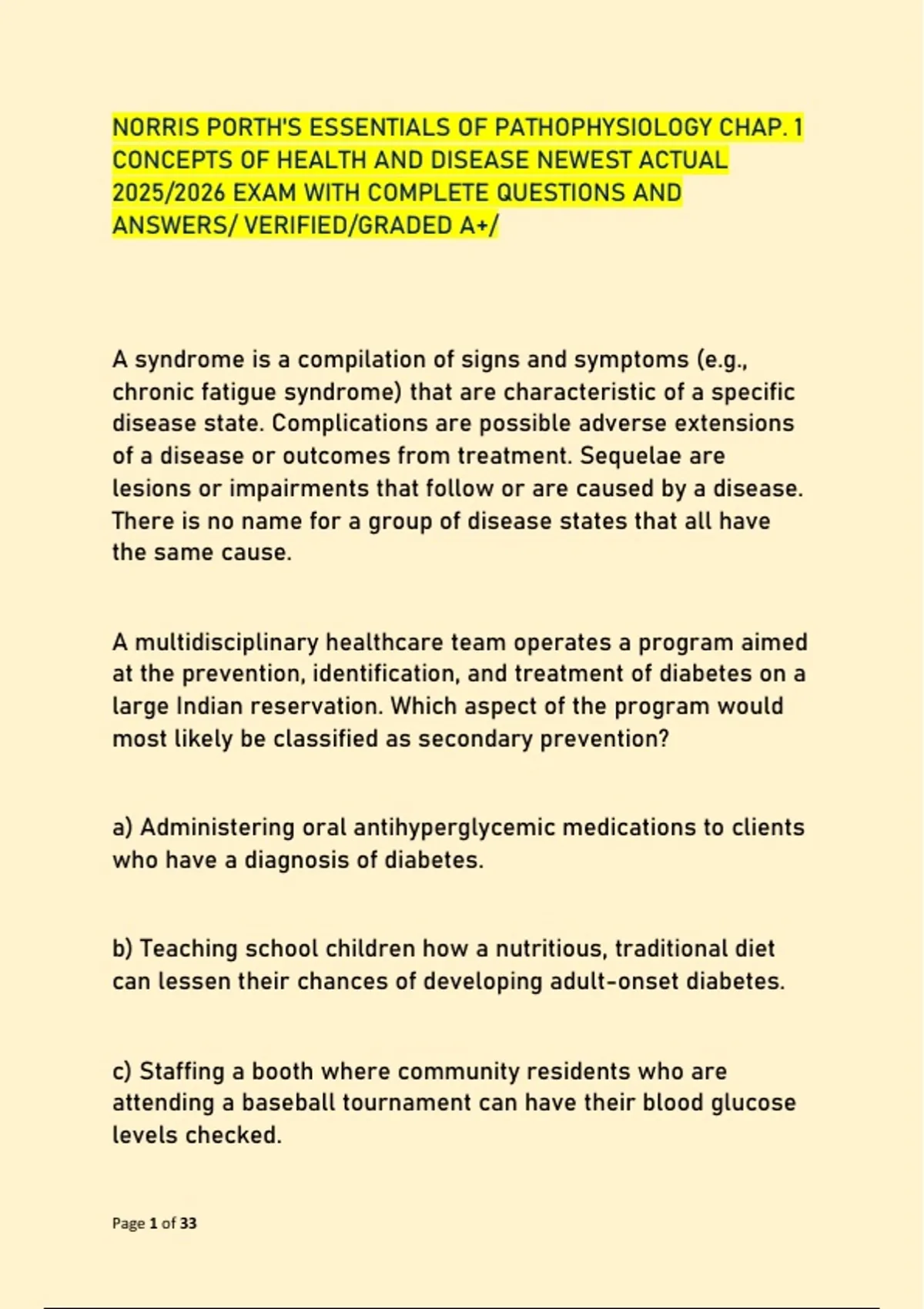 NORRIS PORTH'S ESSENTIALS OF PATHOPHYSIOLOGY CHAP. 1 CONCEPTS OF HEALTH ...