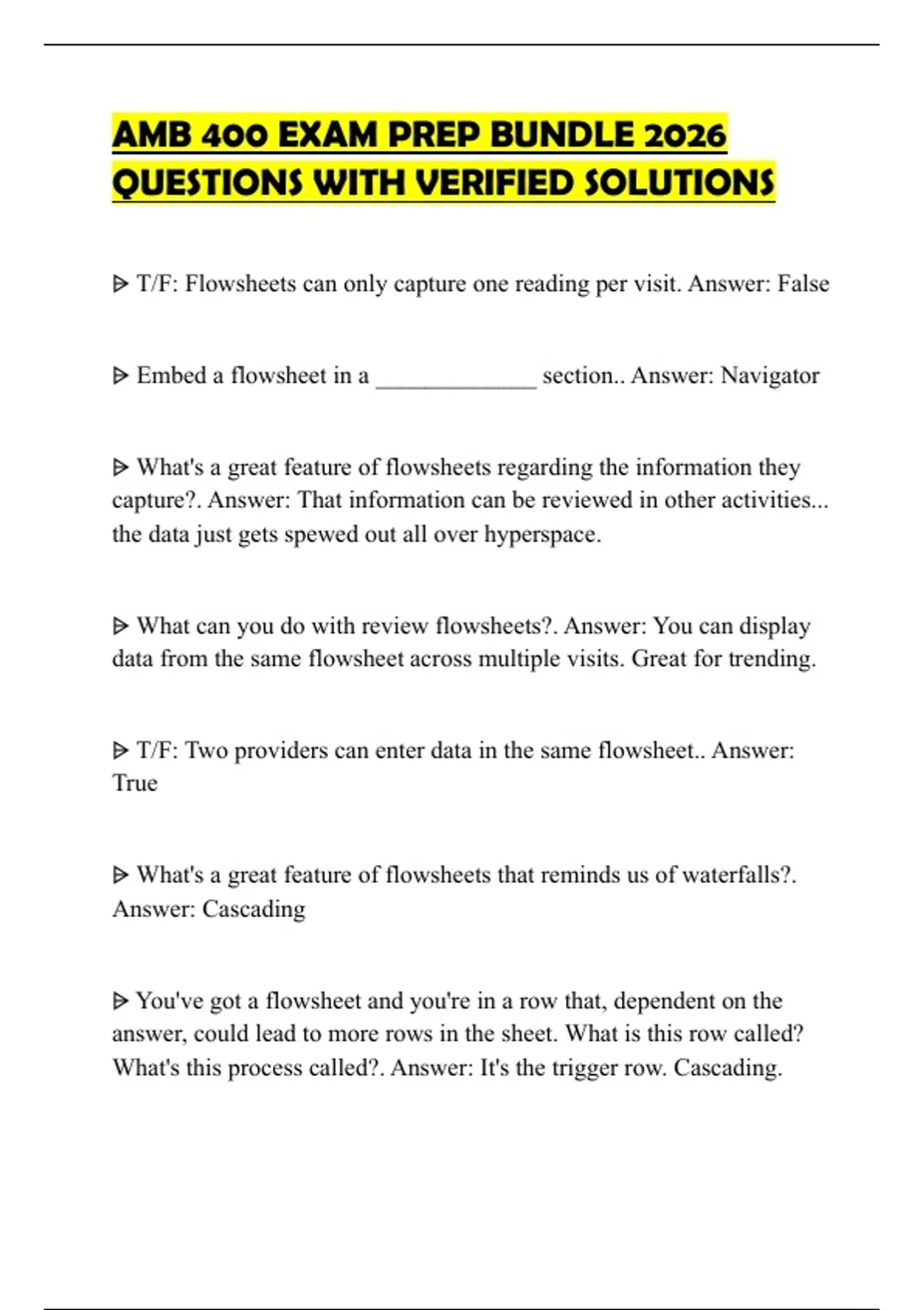 AMB 400 EXAM PREP BUNDLE 2026 QUESTIONS WITH VERIFIED SOLUTIONS - Epic ...