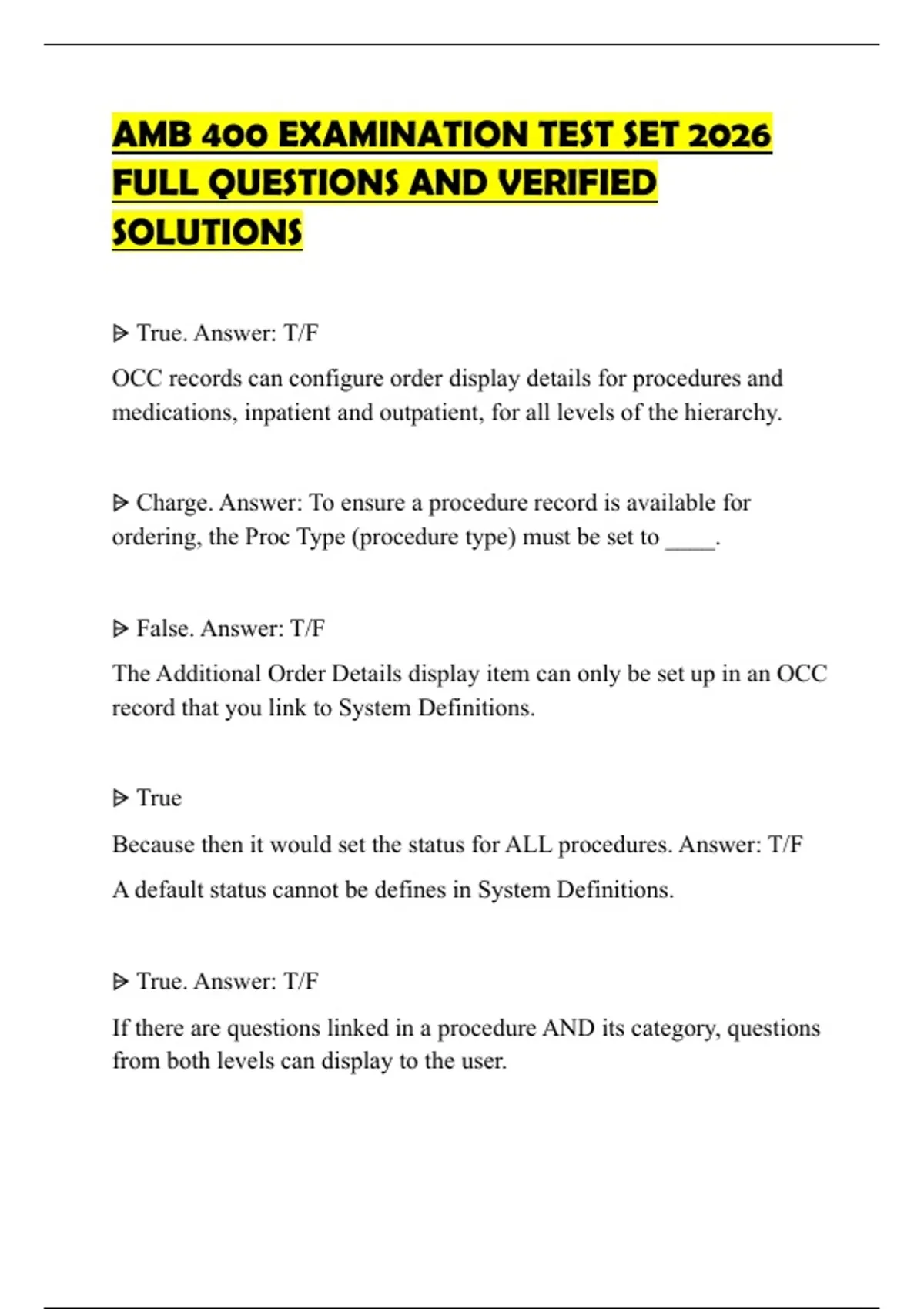 AMB 400 EXAMINATION TEST SET 2026 FULL QUESTIONS AND VERIFIED SOLUTIONS ...