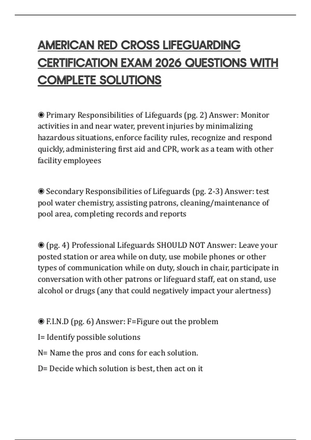 AMERICAN RED CROSS LIFEGUARDING CERTIFICATION EXAM 2026 QUESTIONS WITH ...