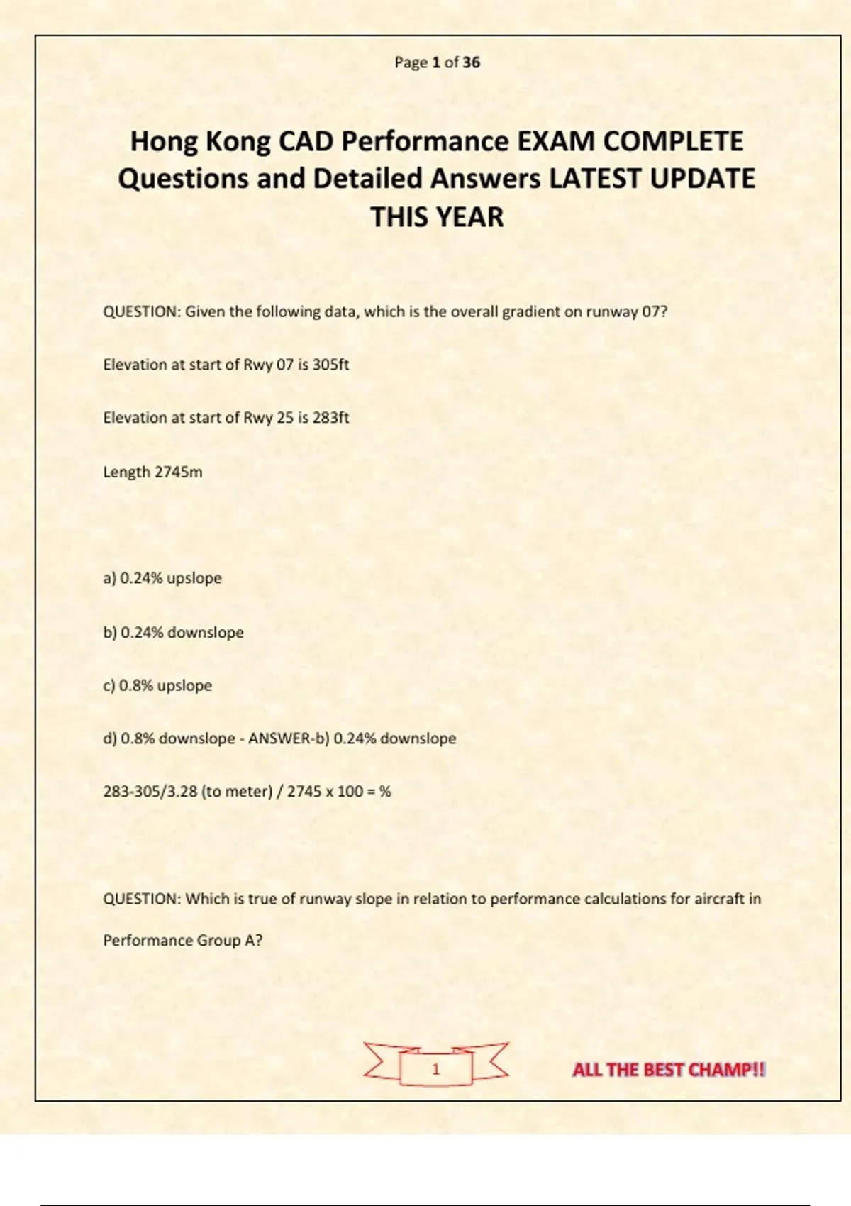 Hong Kong CAD Performance EXAM COMPLETE Questions and Detailed Answers ...