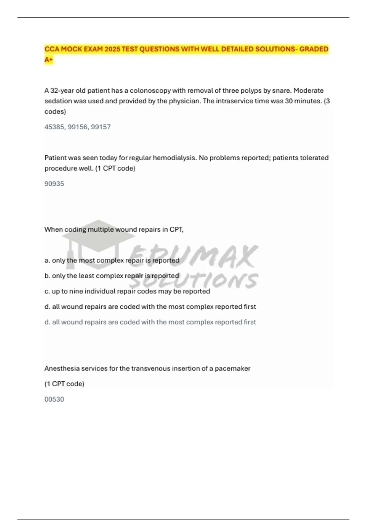 CCA MOCK EXAM 2025 TEST QUESTIONS WITH WELL DETAILED SOLUTIONS- GRADED ...