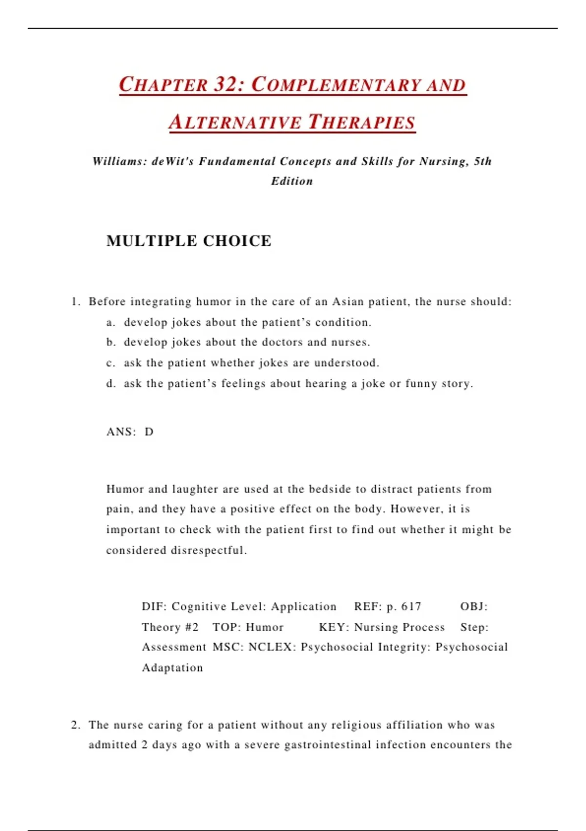 CHAPTER 32: COMPLEMENTARY AND ALTERNATIVE THERAPIES {Williams: deWit's Fundamental Concepts and ...