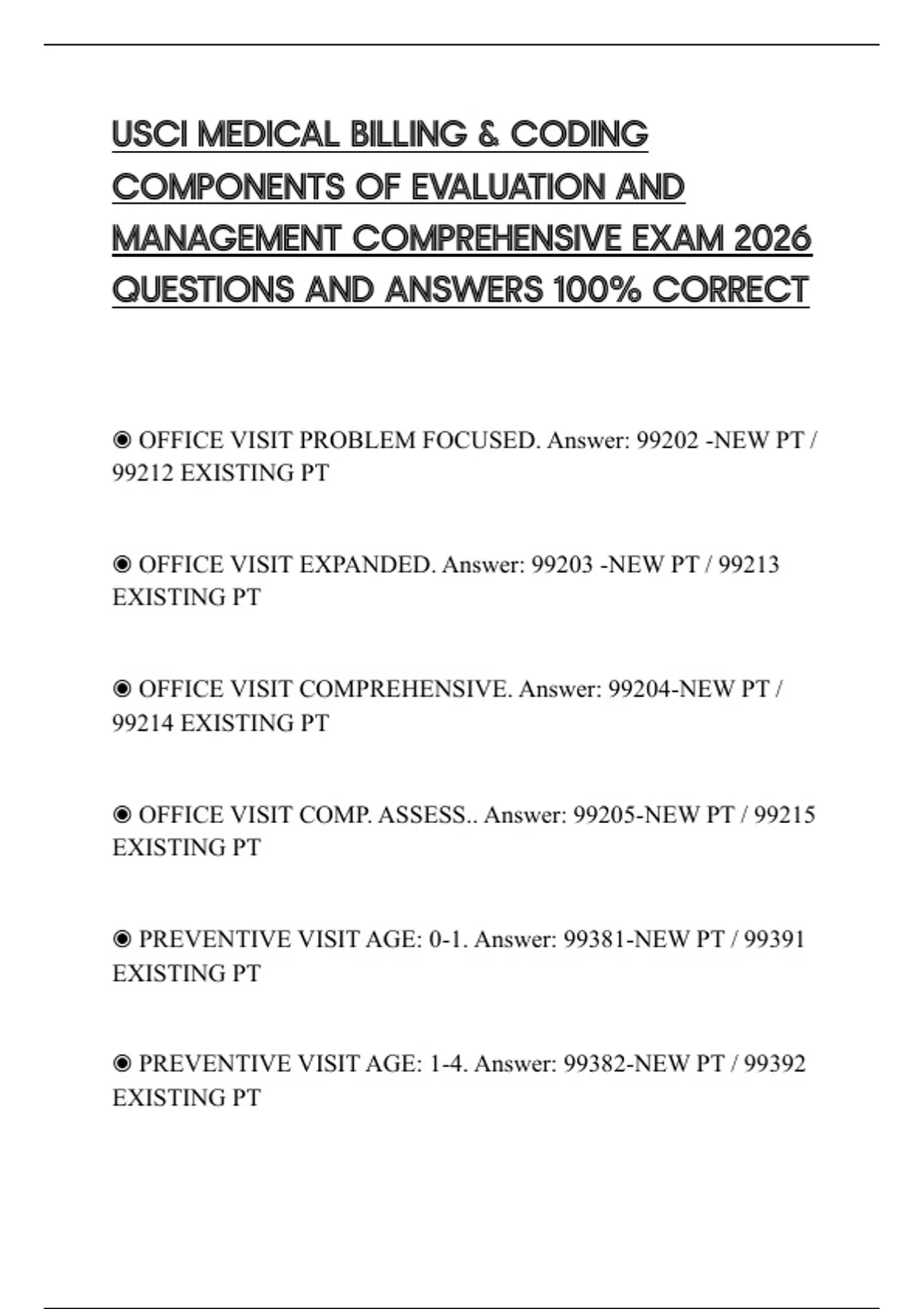 USCI MEDICAL BILLING & CODING COMPONENTS OF EVALUATION AND MANAGEMENT ...