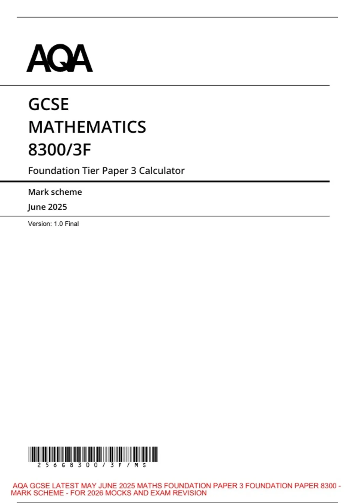 AQA GCSE LATEST MAY JUNE 2025 MATHS FOUNDATION PAPER 3 FOUNDATION PAPER ...