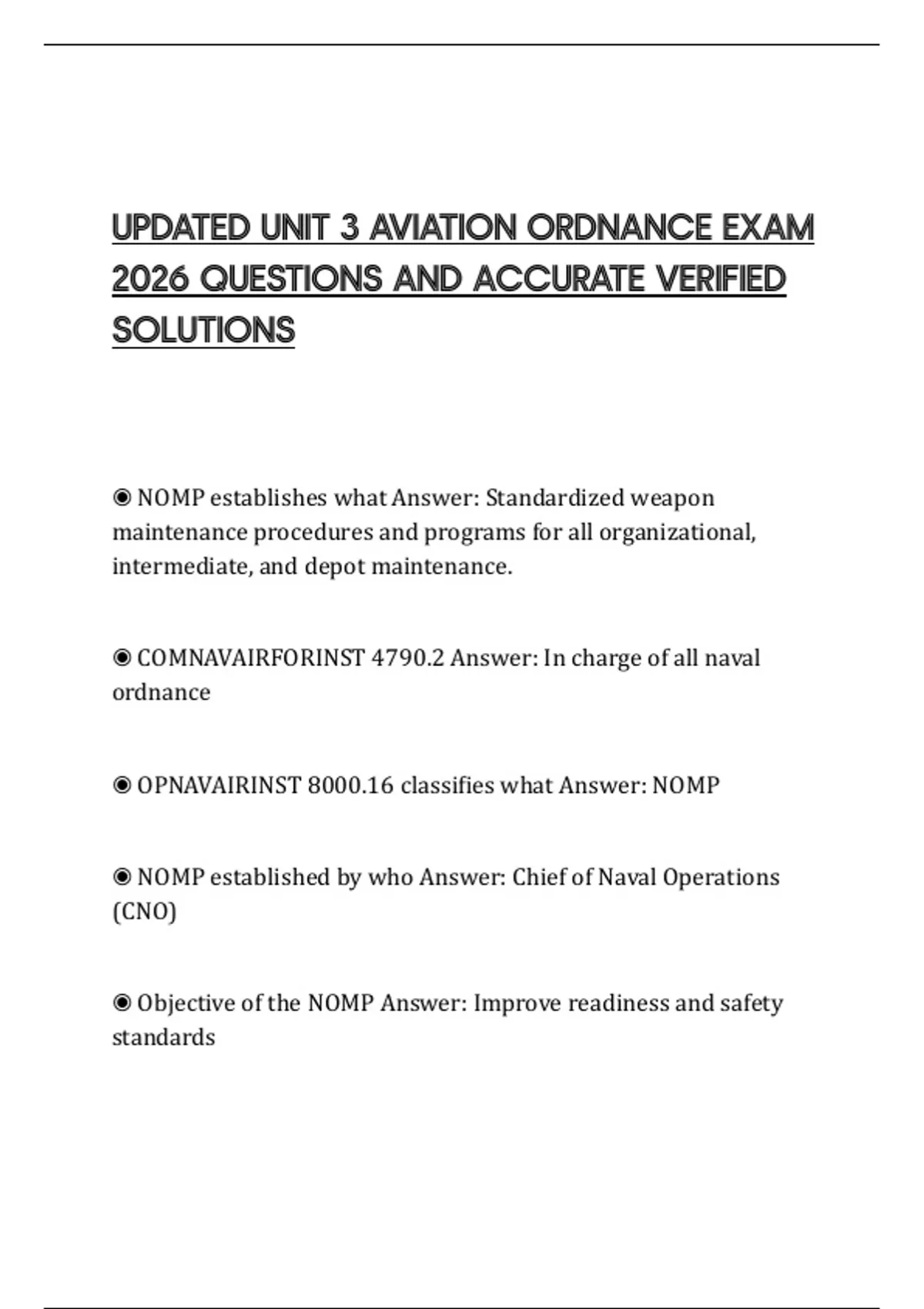 UPDATED UNIT 3 AVIATION ORDNANCE EXAM 2026 QUESTIONS AND ACCURATE ...