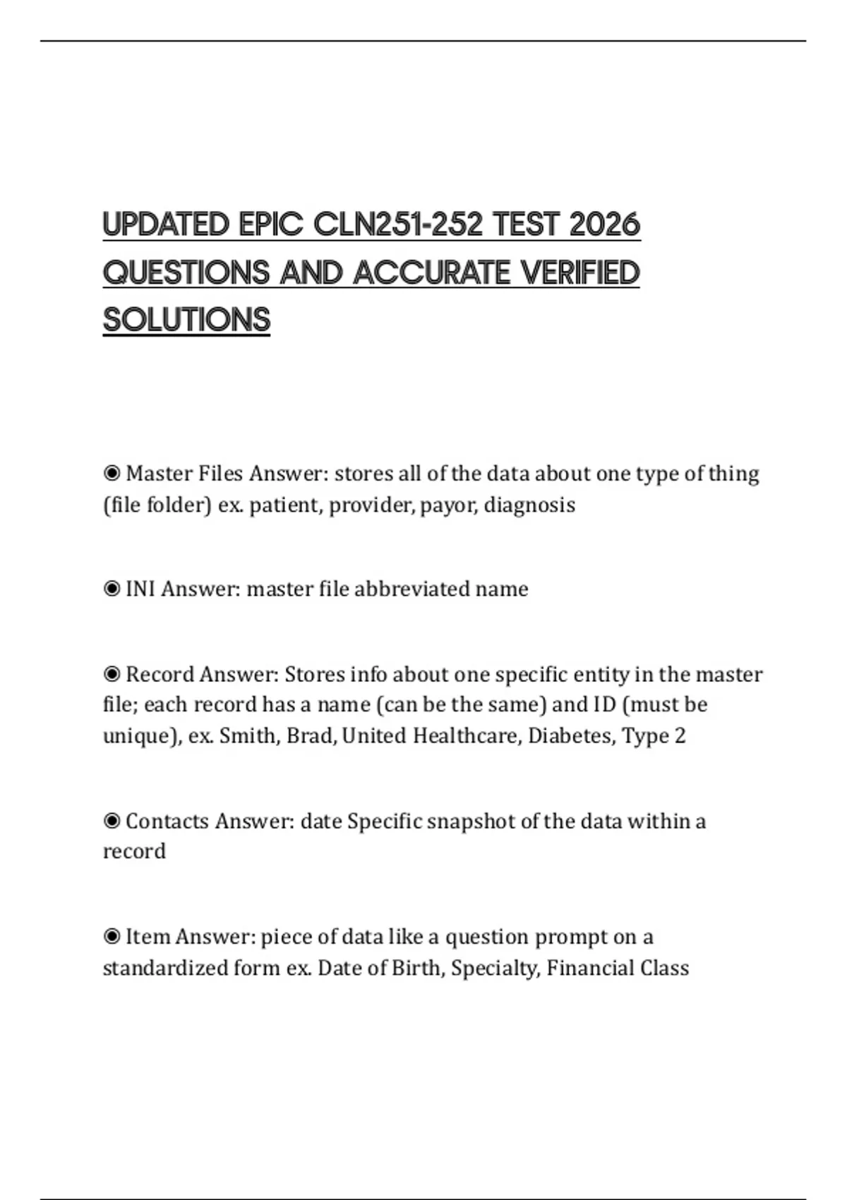 UPDATED EPIC CLN251-252 TEST 2026 QUESTIONS AND ACCURATE VERIFIED ...