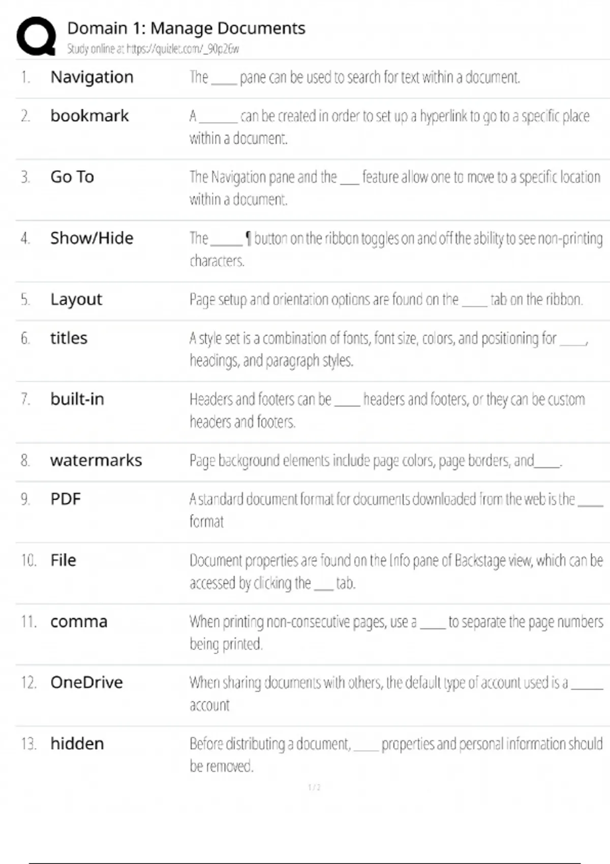 Domain 1 Manage Documents / MOS Word Expert Guide / 2025 Update / Score ...