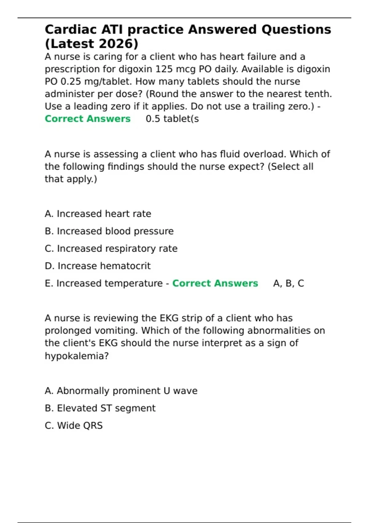 Cardiac ATI practice AnsCardiac ATI practice Answered Questions (Latest ...